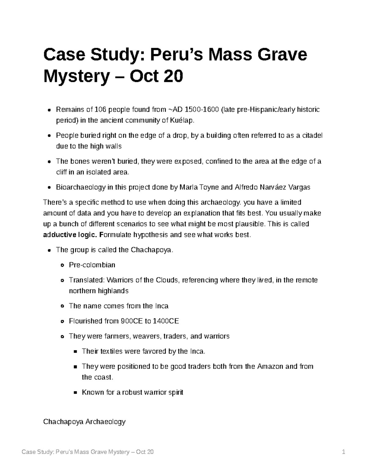 AR101 Lecture Notes: Peru Mass Graves Case Study - Case Study: Peru’s ...