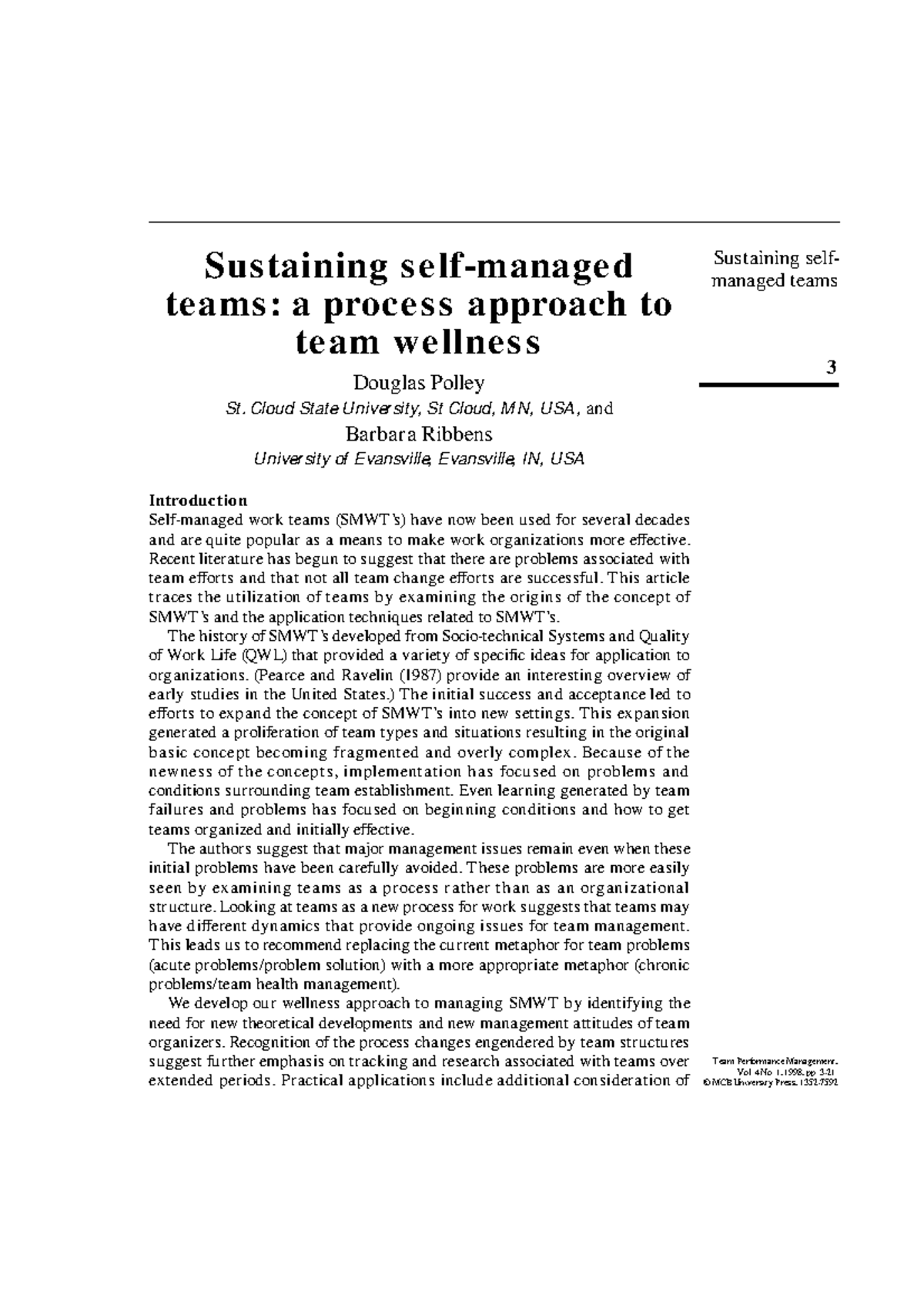Sustaining self managed team a process approach - Sustaining self ...