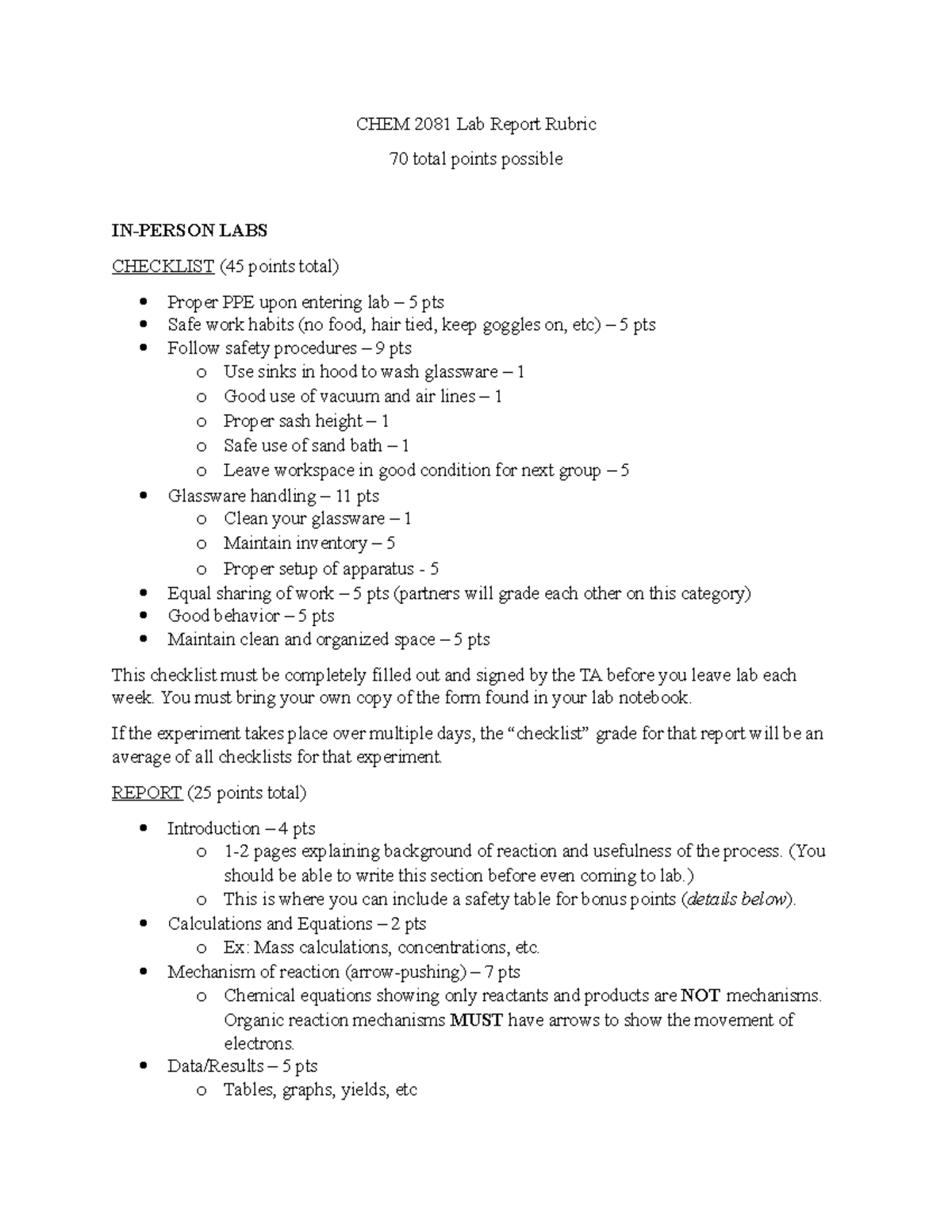 2081 Lab Report Rubric - Jacob Istre - BIOL 6600 - Studocu