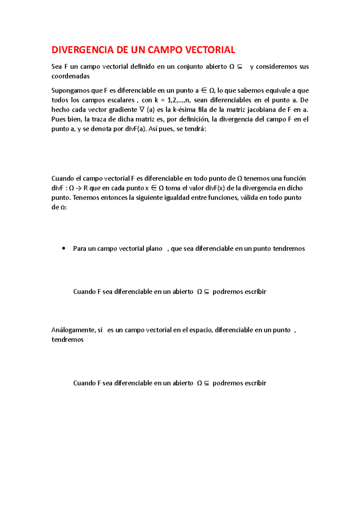 Divergencia - XDsss - DIVERGENCIA DE UN CAMPO VECTORIAL Sea F un campo ...