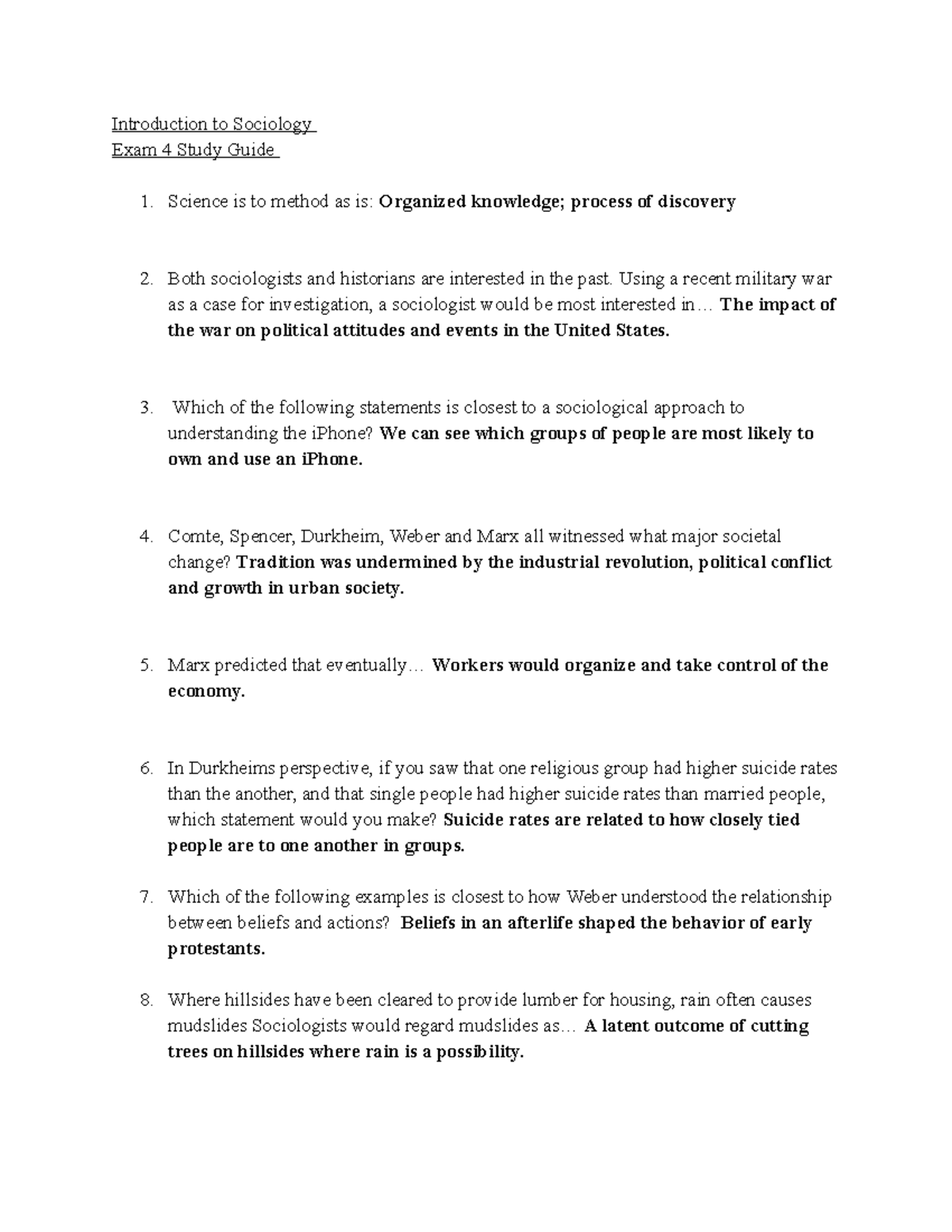 Introduction to Sociology Exam 4 Study Guide - Introduction to ...