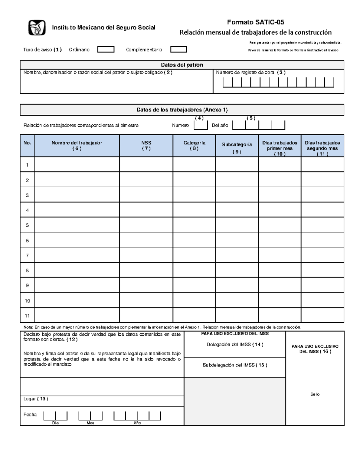 Satic 05 Relacion mensual de trabajadores de la construccion ...
