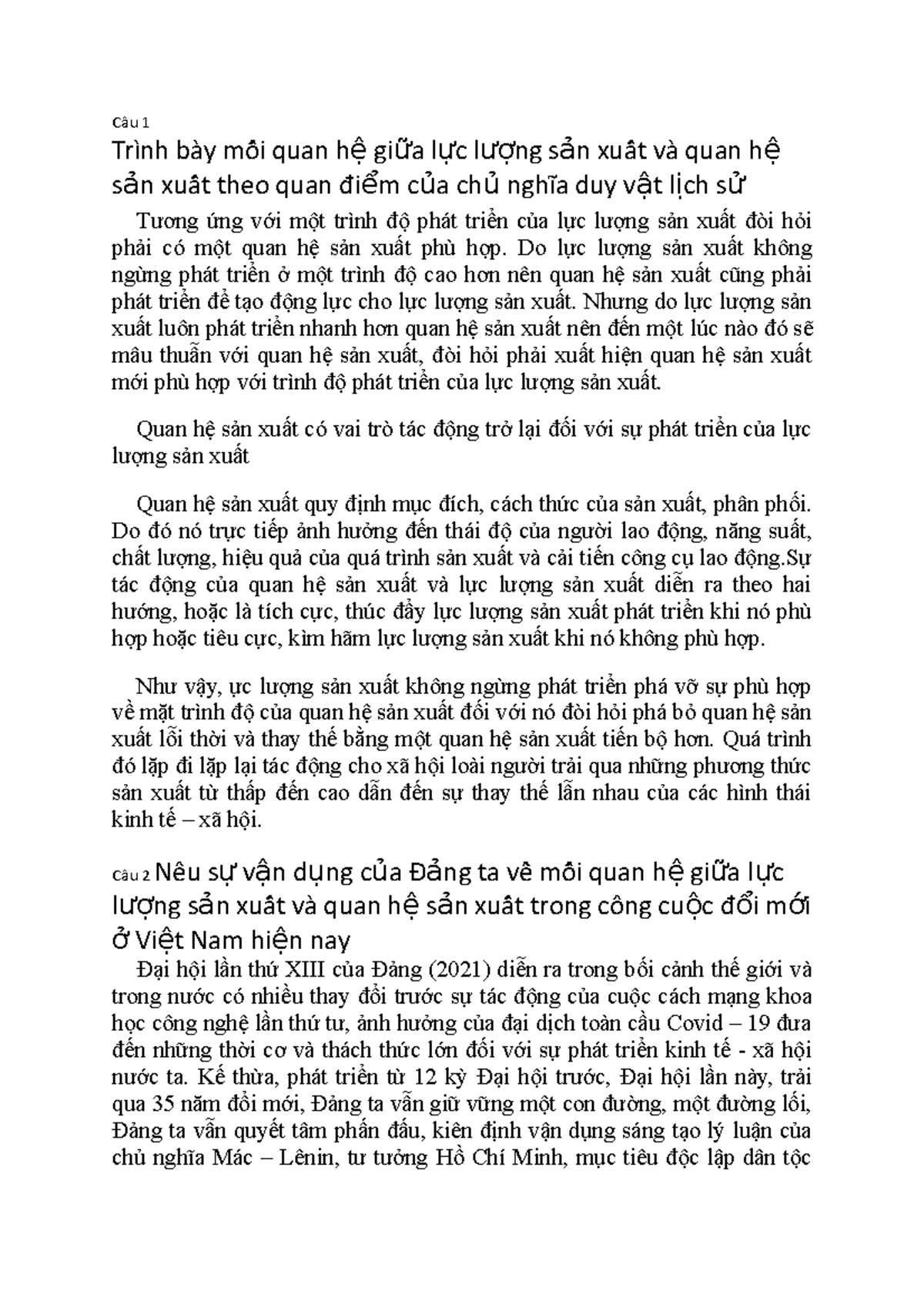 Nguyễn chính phước - 211A050259 - Câu 1 Trình bày mốối quan h ệ gi ữa l ực l ượng s ản xuâốt ...