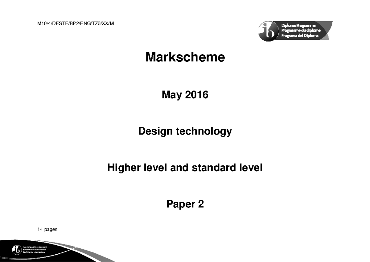 Design technology paper 2 HLSL markscheme MAY 2016 - M16/4/DESTE/BP2 ...
