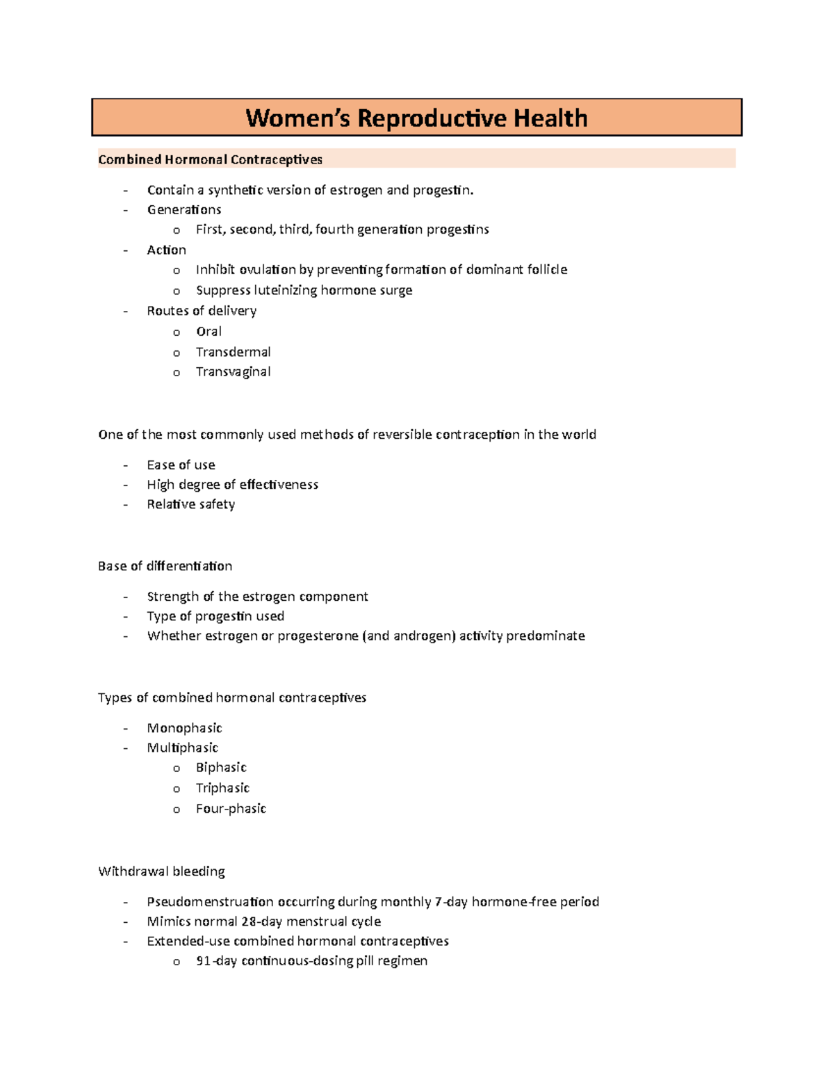 Pharm- Repro - Women’s Reproductive Health Combined Hormonal ...