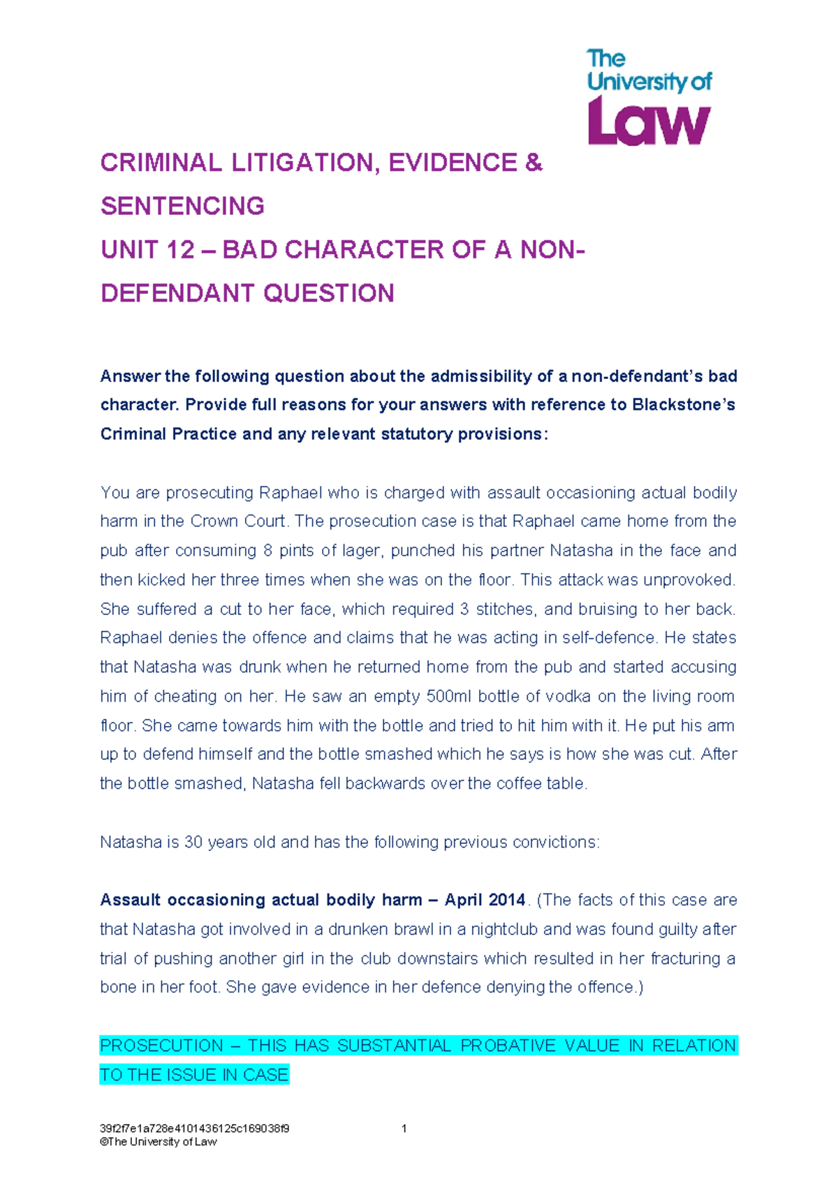 Unit 12 Non Defendant Questions Criminal Litigation Evidence