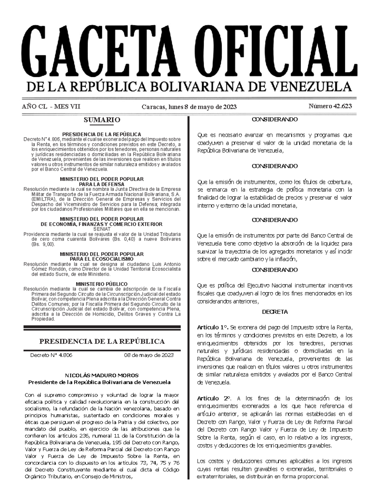 Gaceta oficial 42623 08 05 2023 - AÑO CXLIX - MES XIAÑO CL - MES VII ...