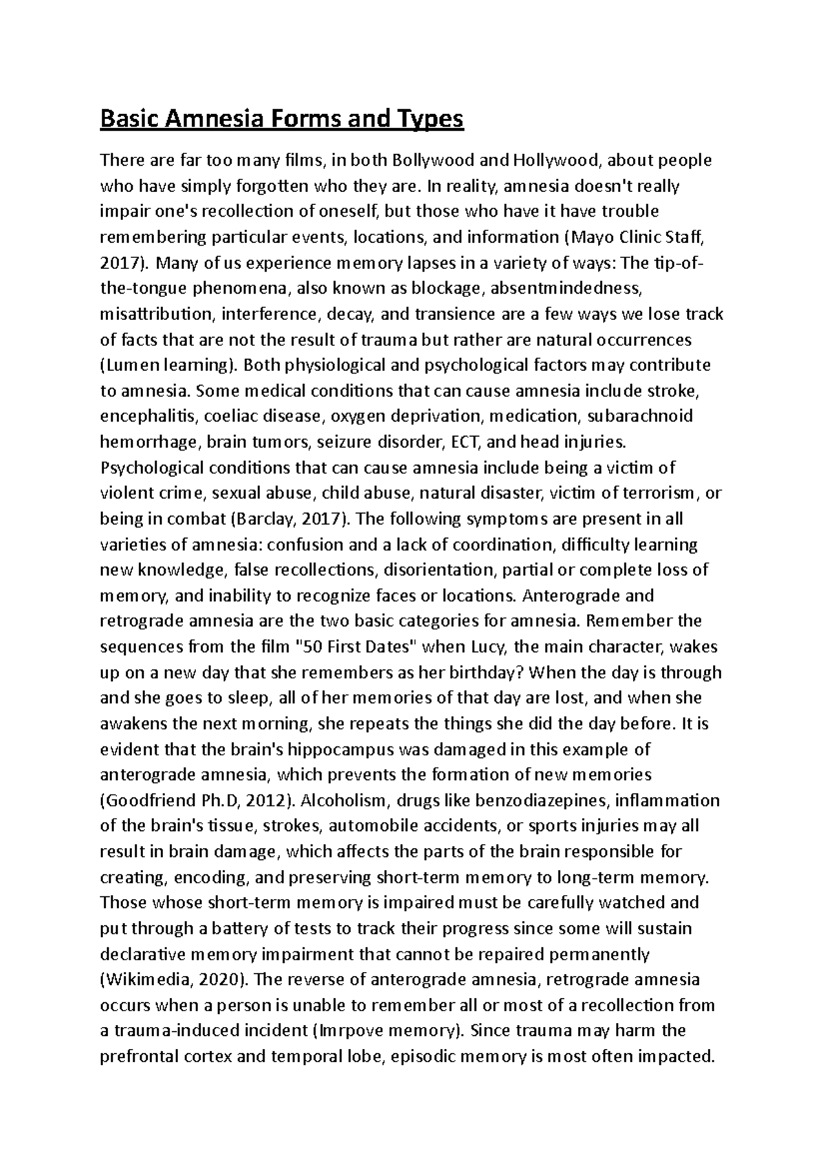 Basic Amnesia Forms and Types - In reality, amnesia doesn't really ...