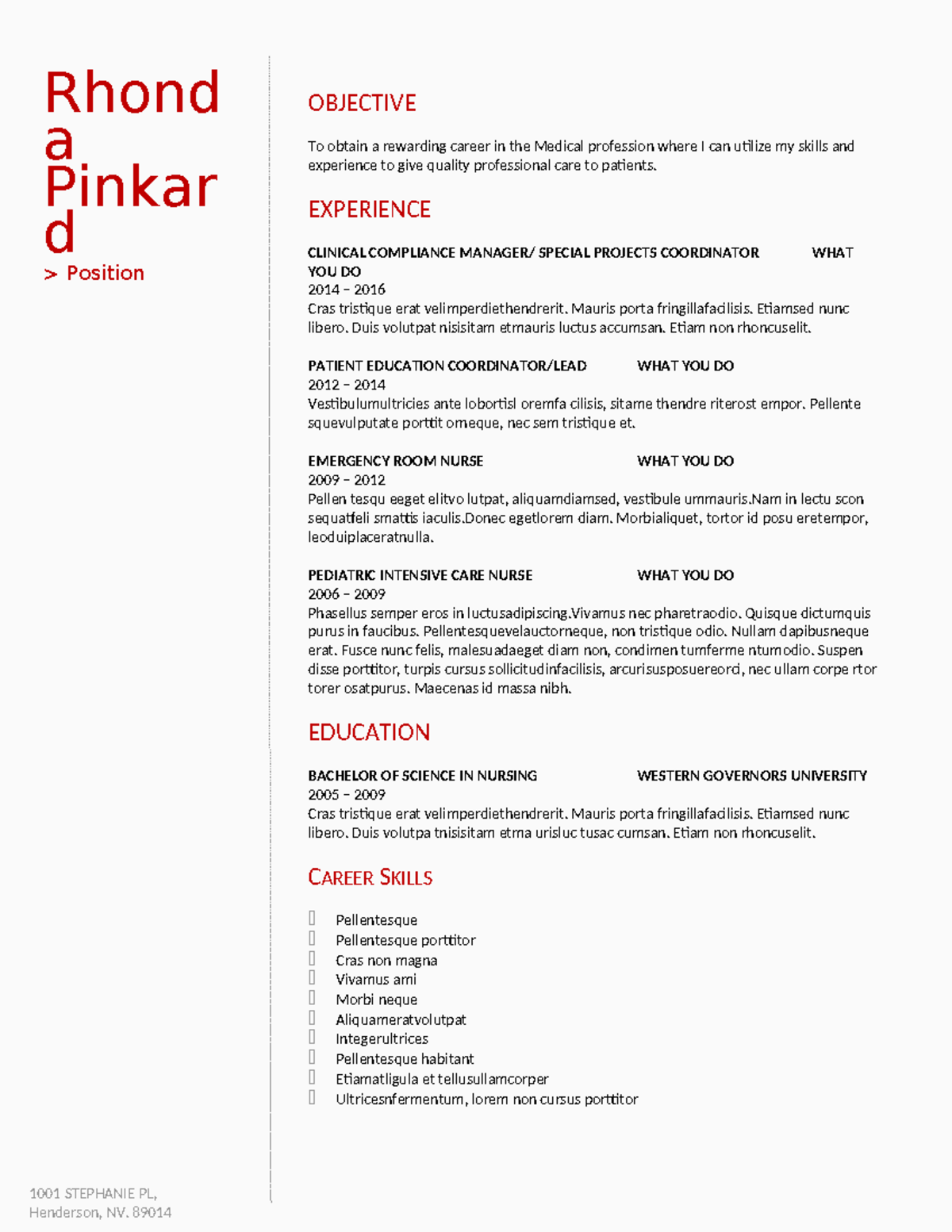 Rhonda Pinkard Resume 05 - Rhond a Pinkar d > Position OBJECTIVE To ...