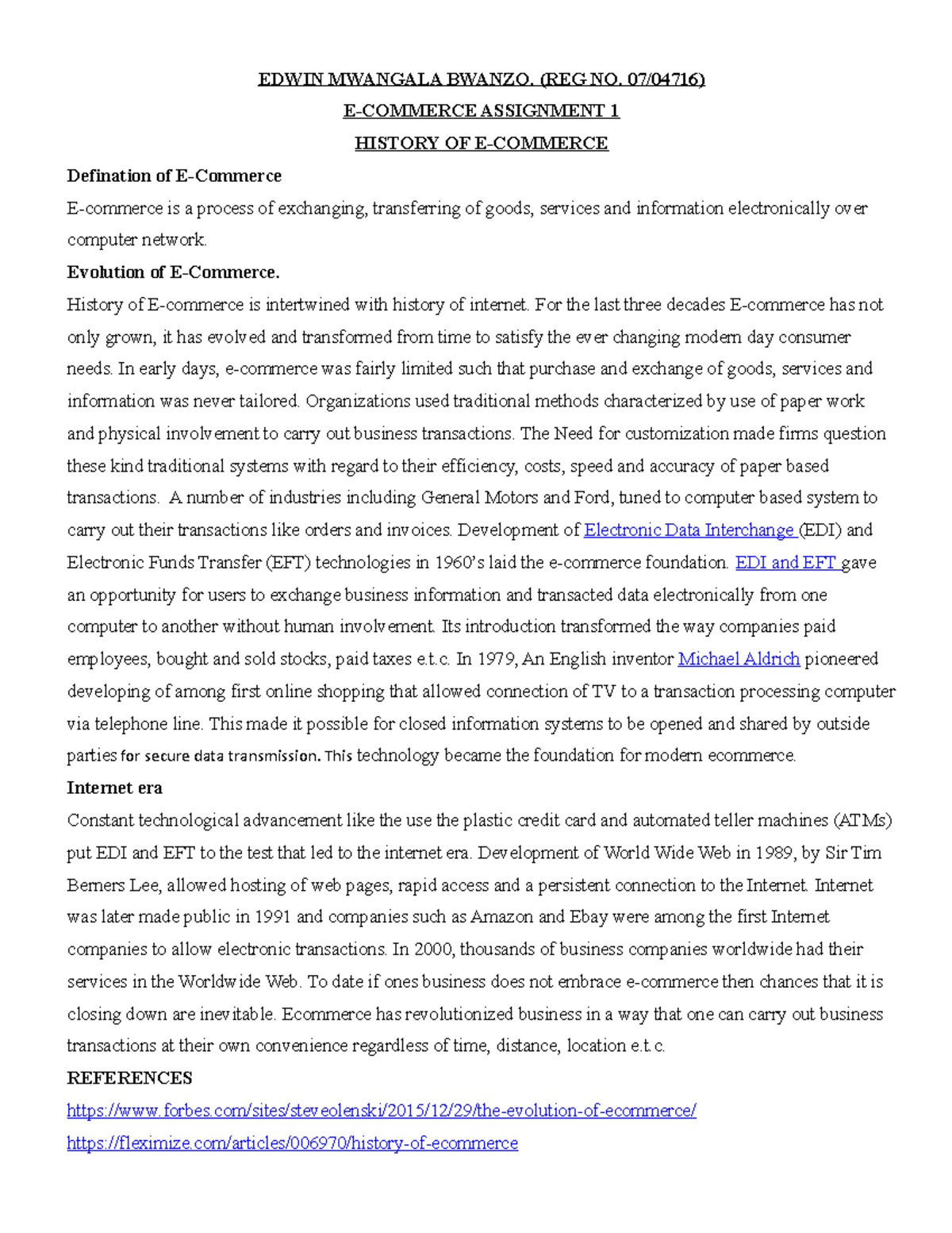 E-Commerce Assignment - EDWIN MWANGALA BWANZO. (REG NO. 07/04716) E ...