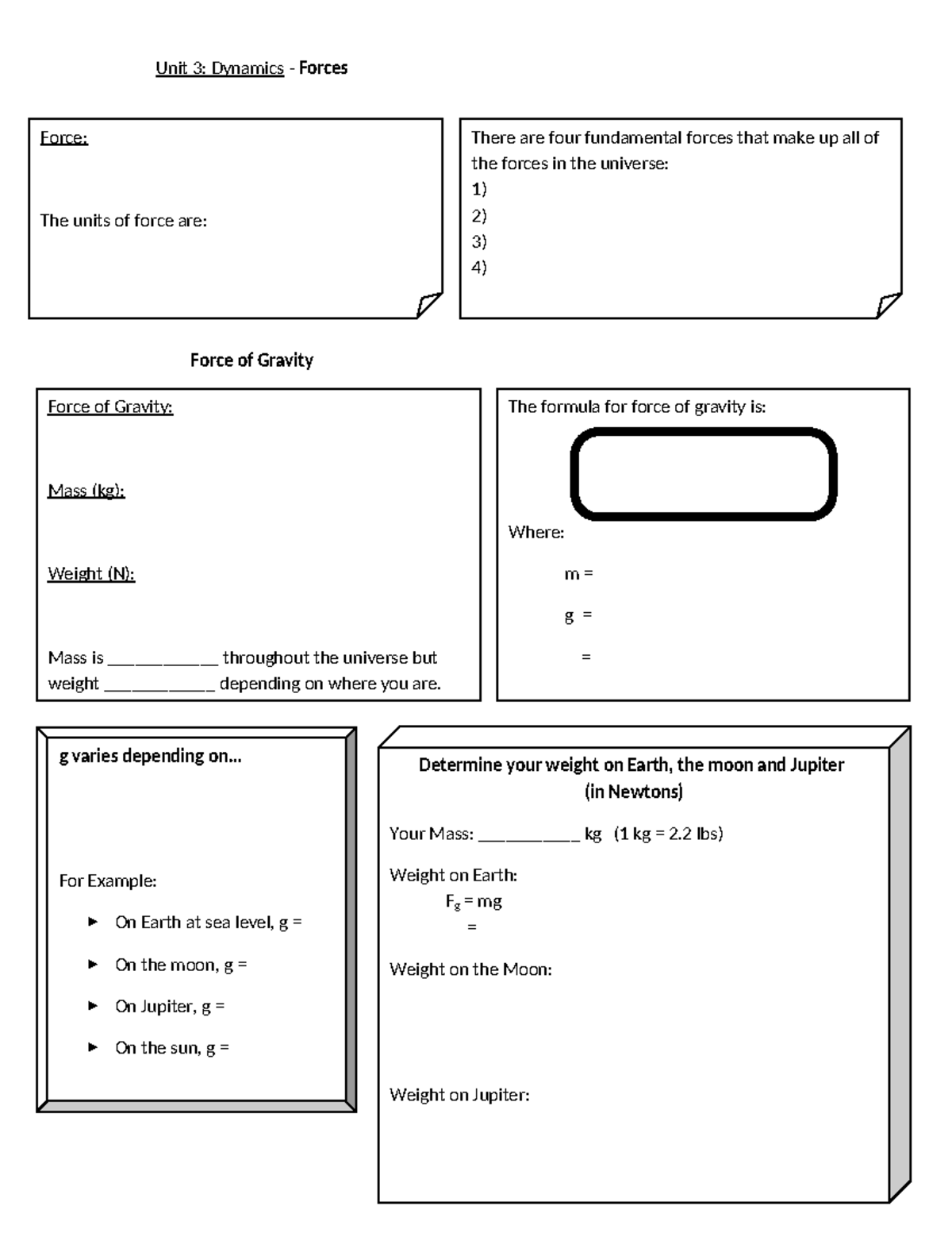 Notes - unit 3 - dynamics part a - Unit 3: Dynamics - Forces Force of ...
