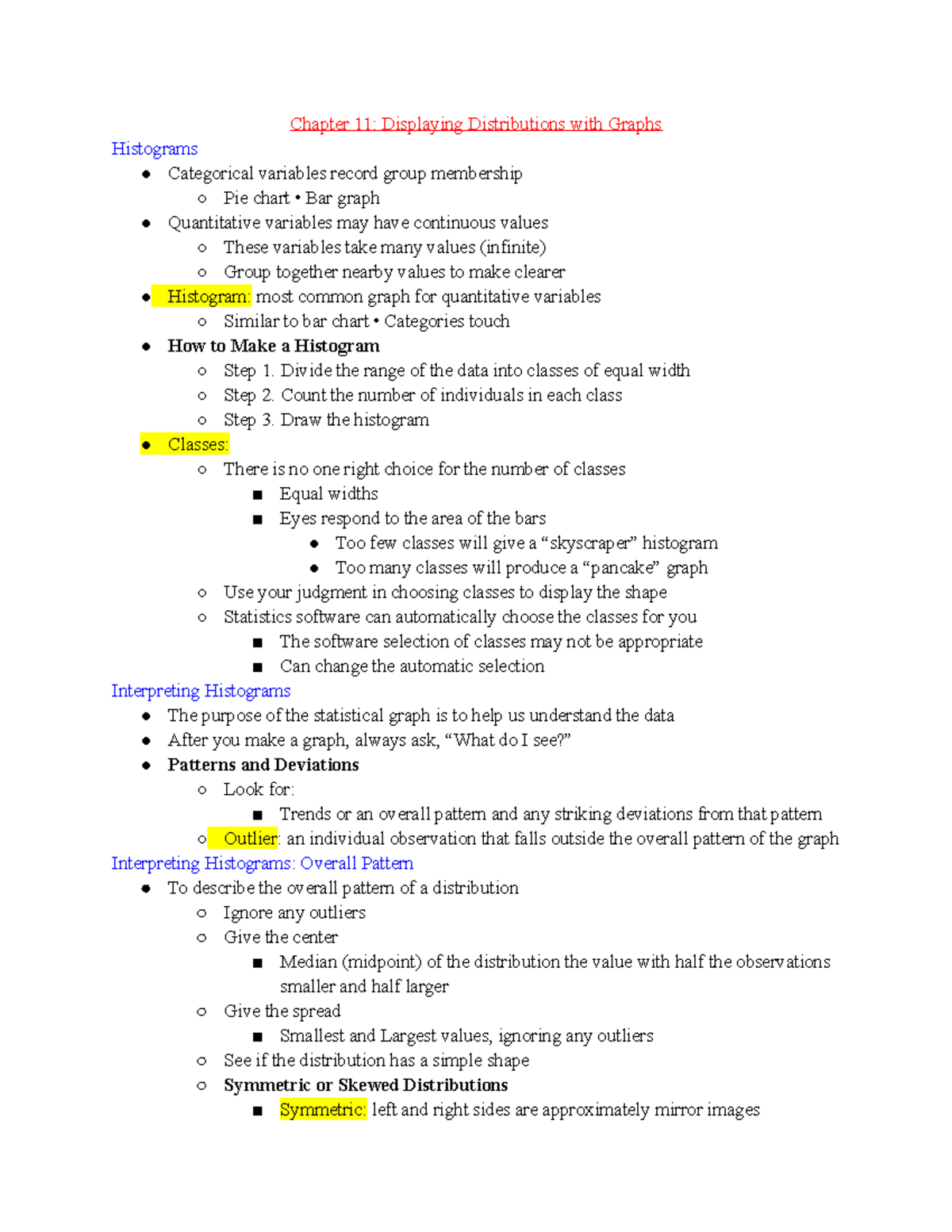 Chapter 11 Displaying Distributions With Graphs Divide The Range Of The Data Into Classes Of