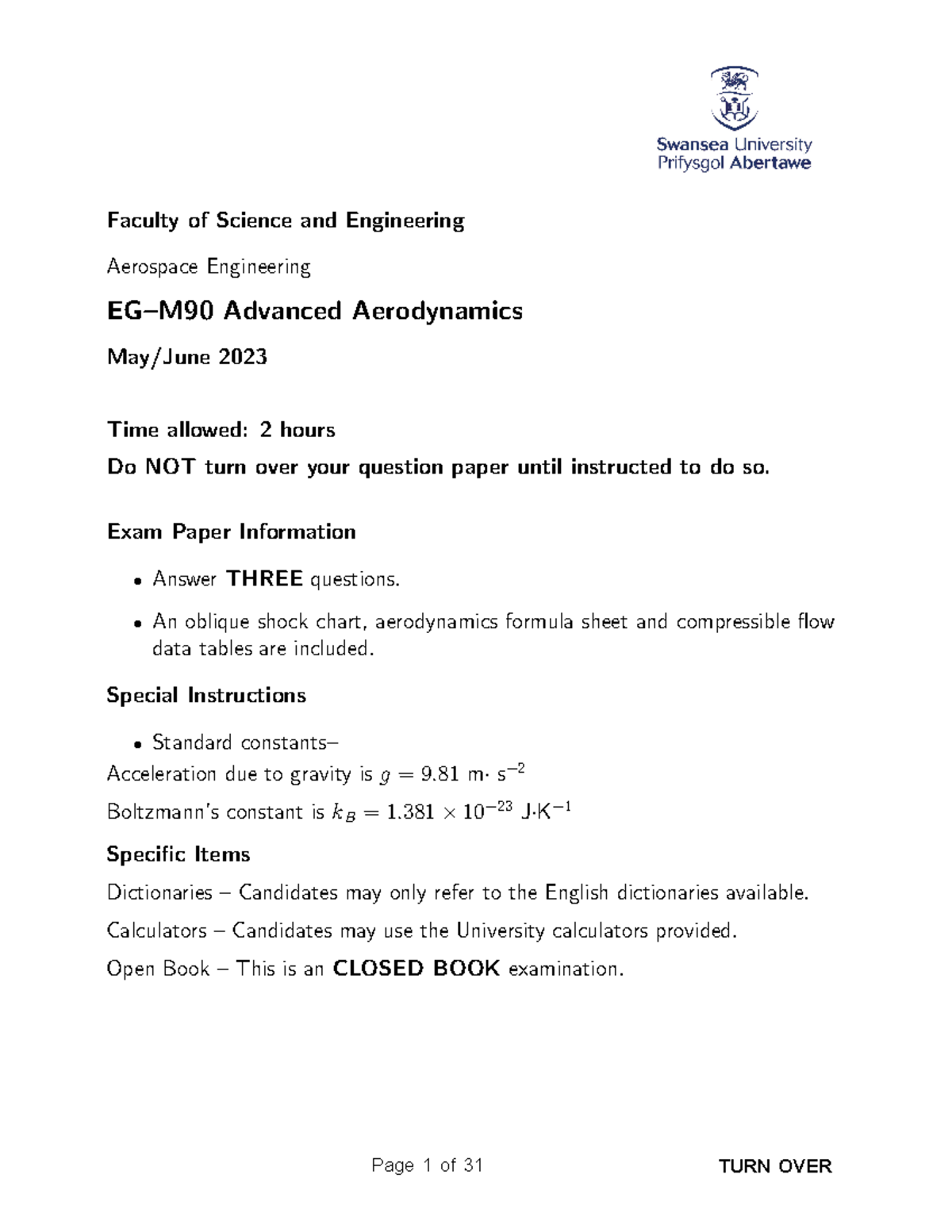 EG-M90 Exam Paper TB2 22-23 - Faculty of Science and Engineering ...