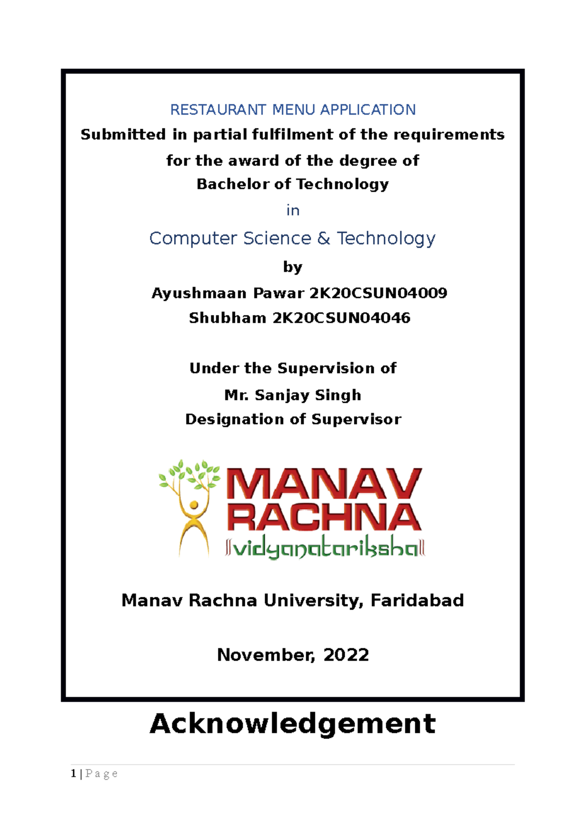 Restaurant menu Application - RESTAURANT MENU APPLICATION Submitted in ...