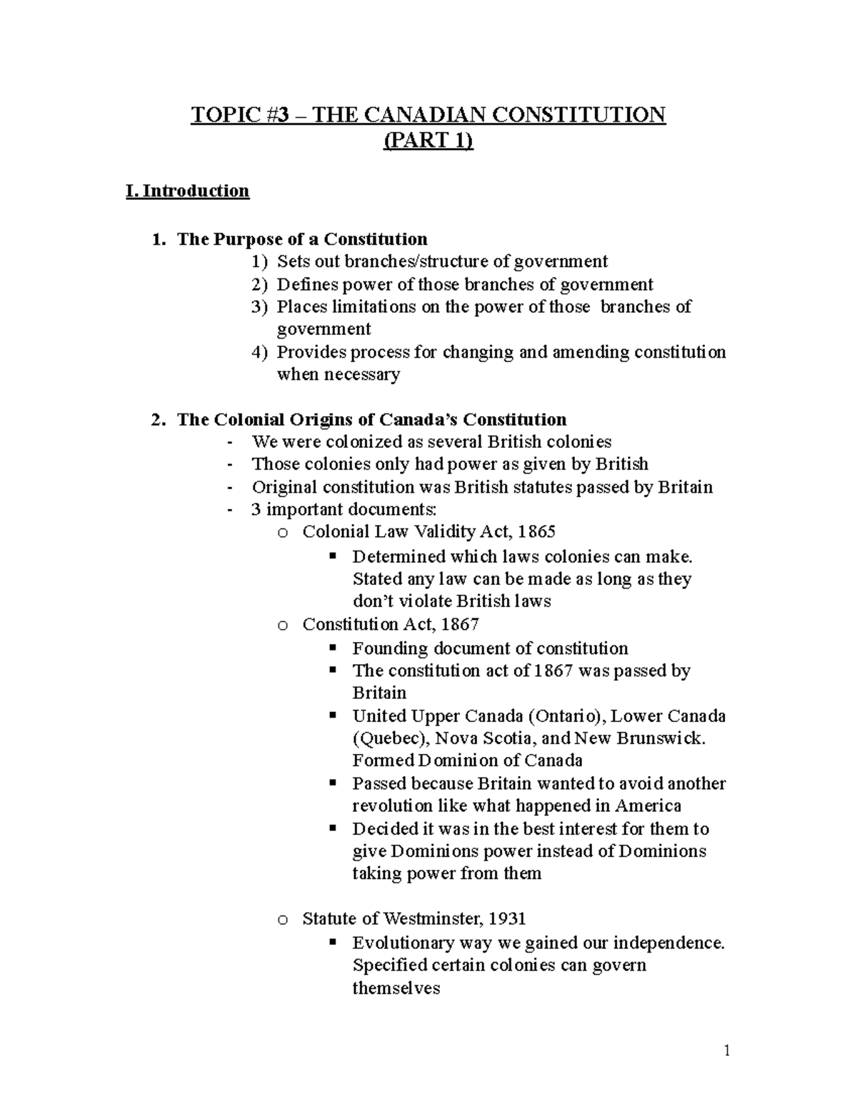 Topic #3 - The Canadian Constitution (Part 1) - TOPIC #3 – THE CANADIAN ...