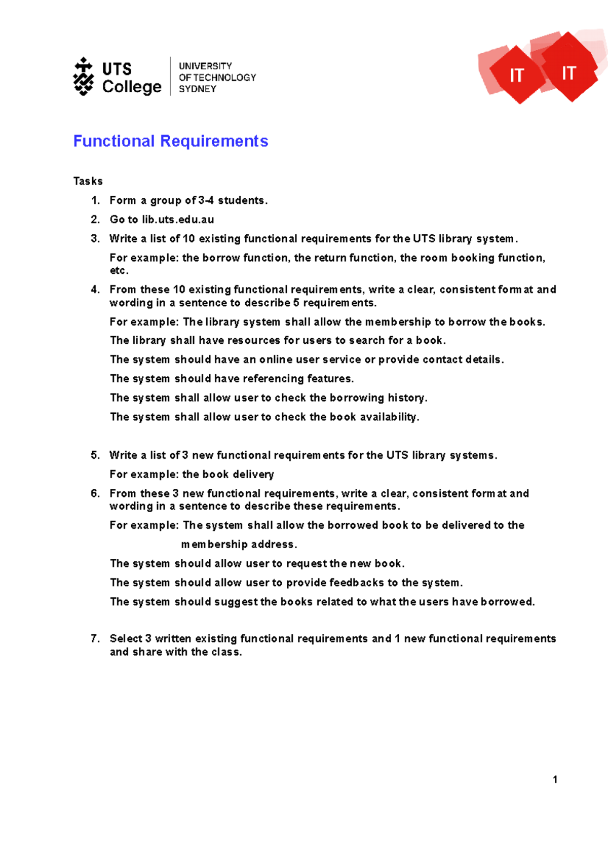 Functional Requirements-2 - Functional Requirements Tasks 1. Form a ...