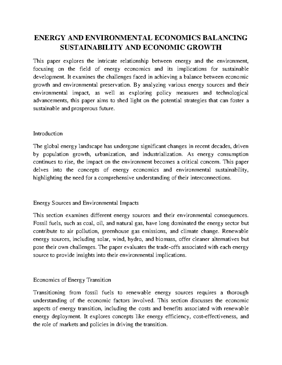 Energy AND Environmental Economics Balancing Sustainability AND ...