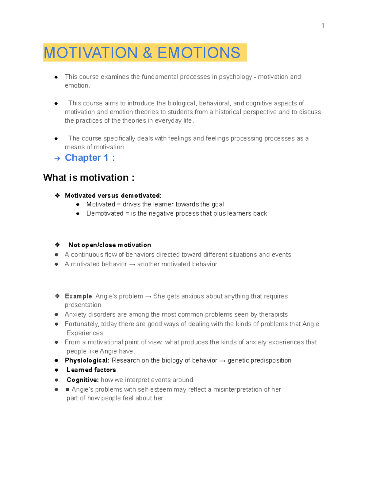 Motivation & emotions - MOTIVATION & EMOTIONS This course examines the ...