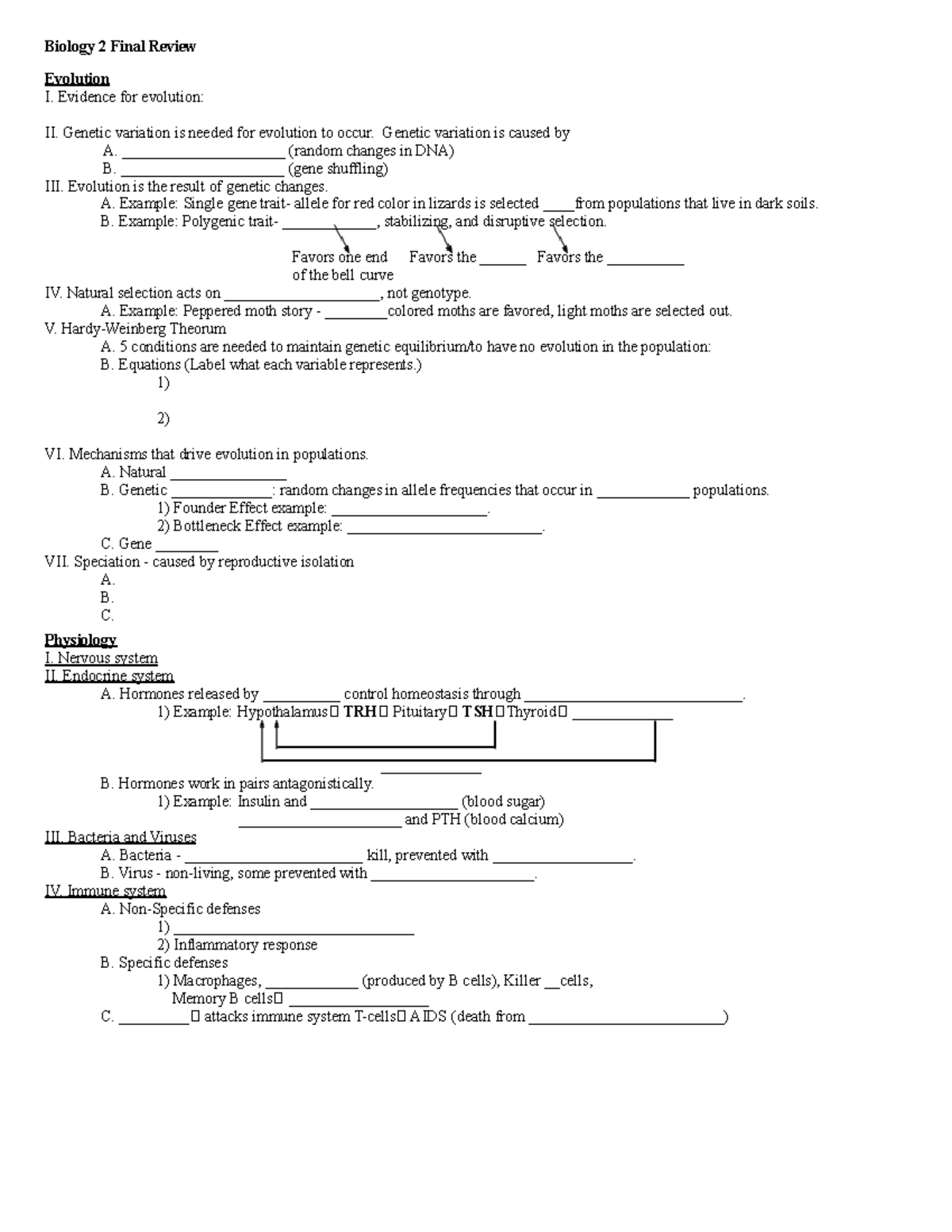 Evol and Physio Final Review 2021 - Biology 2 Final Review Evolution I ...