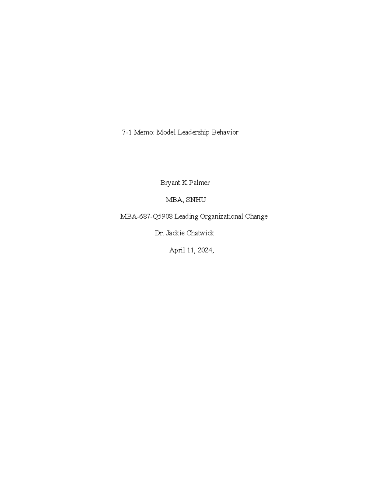 7-1 Memo- Model Leadership Behavior - 7-1 Memo: Model Leadership ...