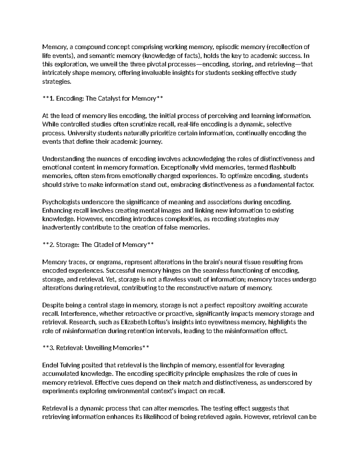 Unlocking Academic Success - Memory, a compound concept comprising ...