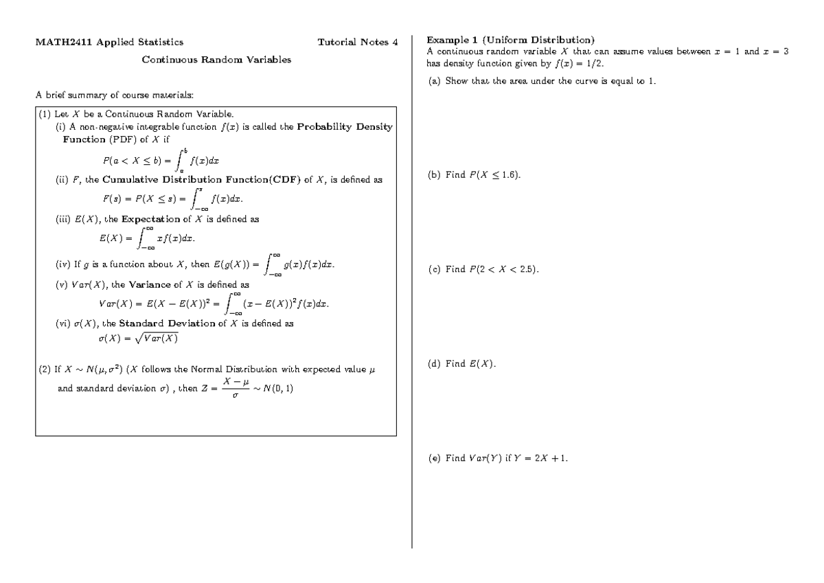TN04 - Dave Au - MATH2411 Applied Statistics Tutorial Notes 4 ...