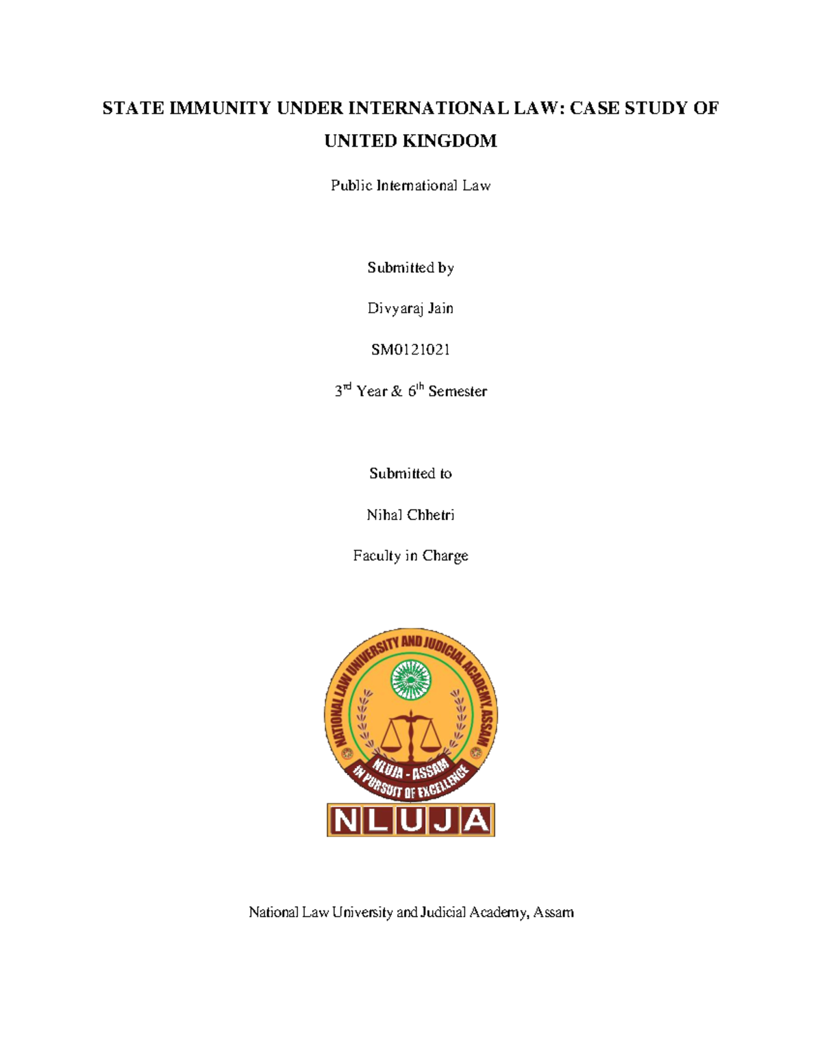IL Project - zcs - STATE IMMUNITY UNDER INTERNATIONAL LAW: CASE STUDY ...