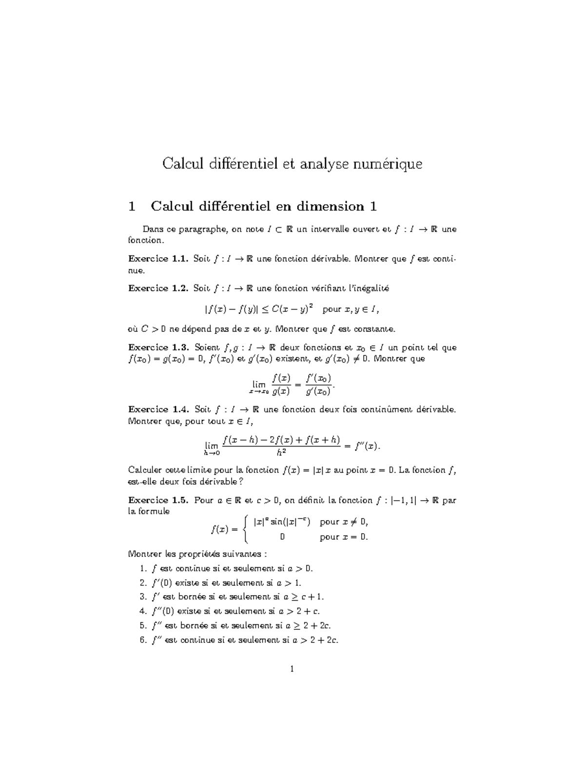 Exercices-Calcul Diff (1) - Copie - Calcul diff ́erentiel et analyse ...