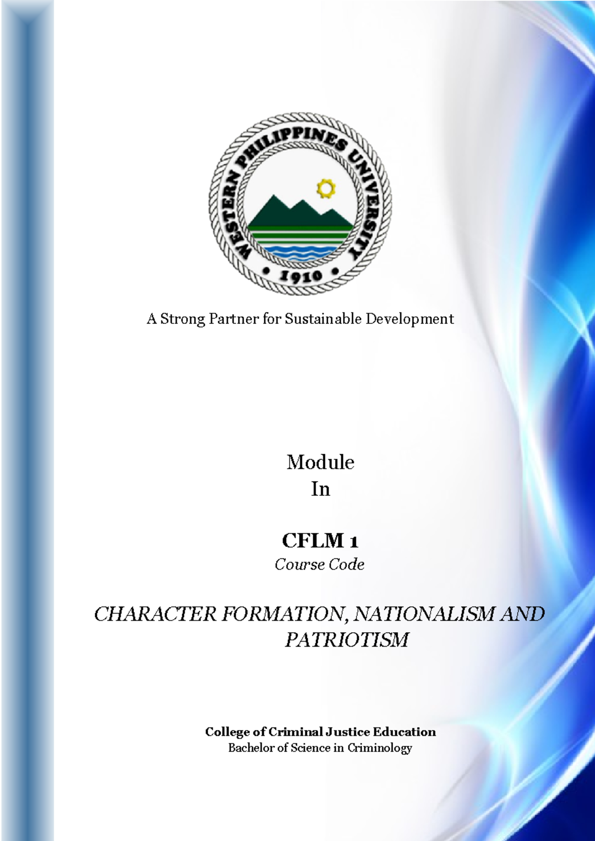 Toaz - ctto - A Strong Partner for Sustainable Development Module In CFLM 1 Course Code ...