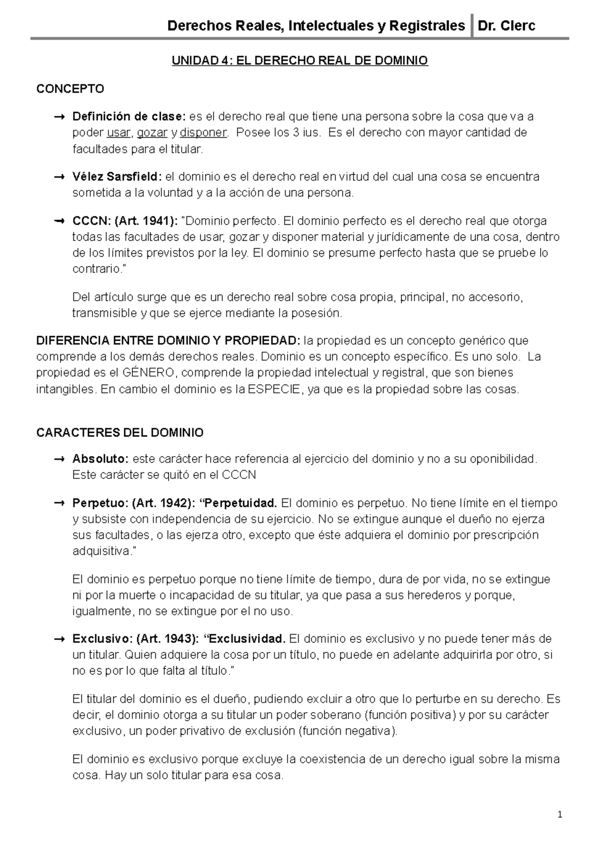 Unidad 4 dominio - UNIDAD 4: EL DERECHO REAL DE DOMINIO CONCEPTO ...