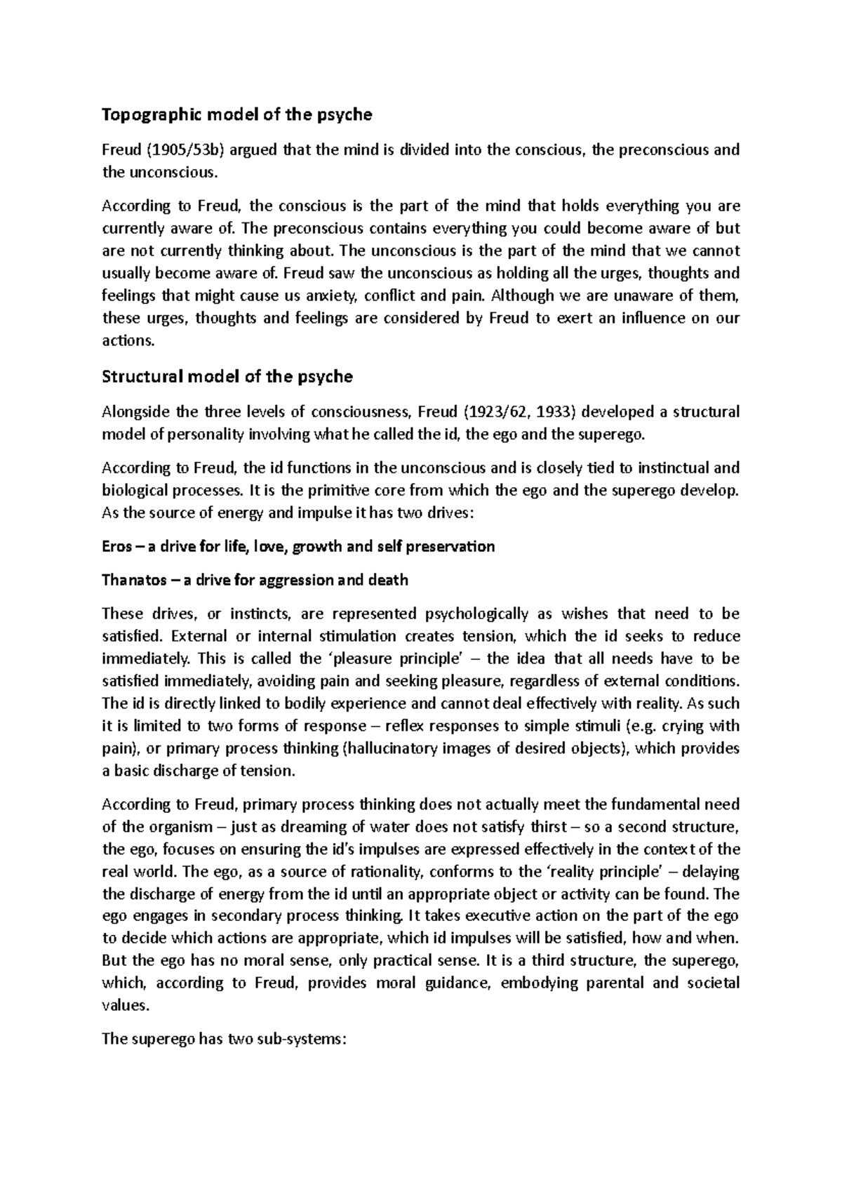 Topographic model of the psyche - According to Freud, the conscious is ...