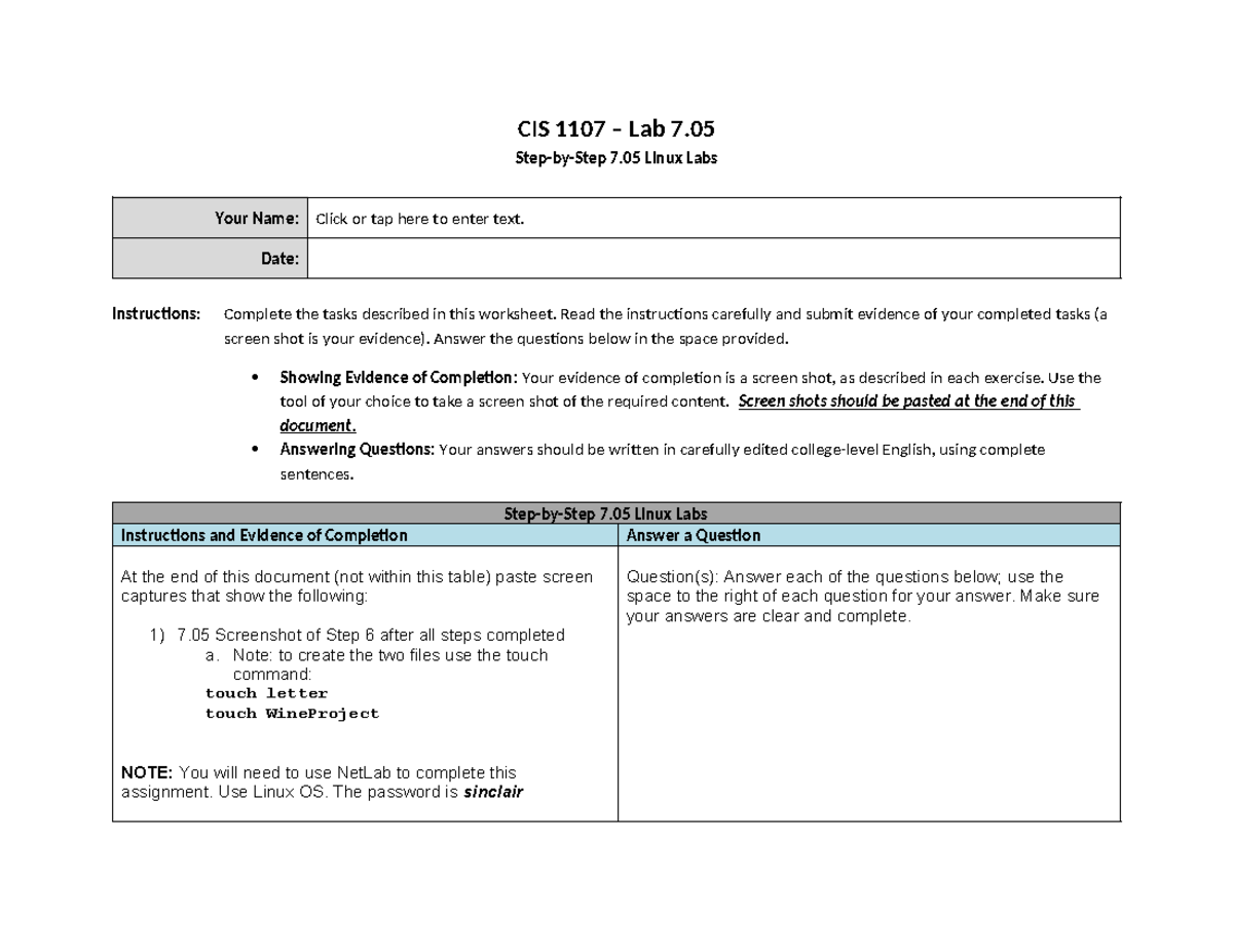 Chapter 07 Part 2 Linux on the Desktop - CIS 1107 – Lab 7. Step-by-Step ...
