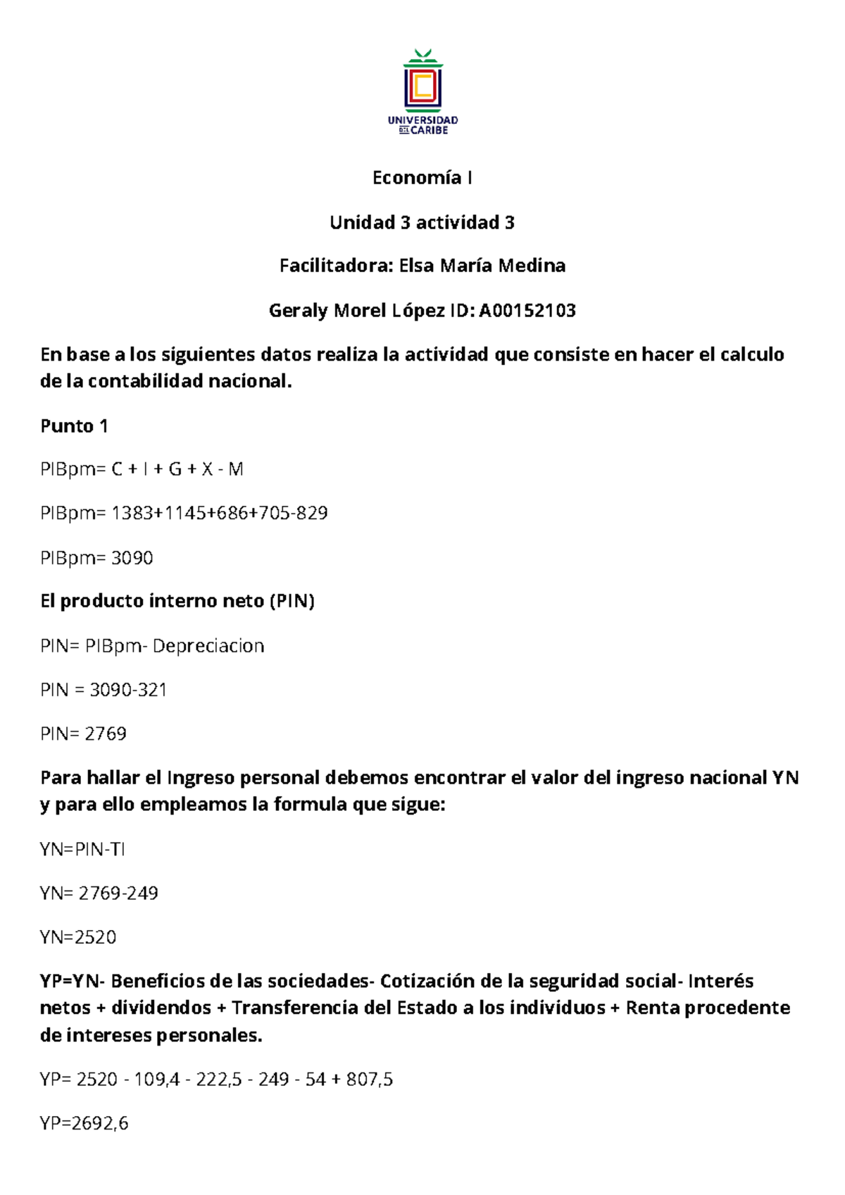 Economia I - Economía I Unidad 3 actividad 3 Facilitadora: Elsa María ...