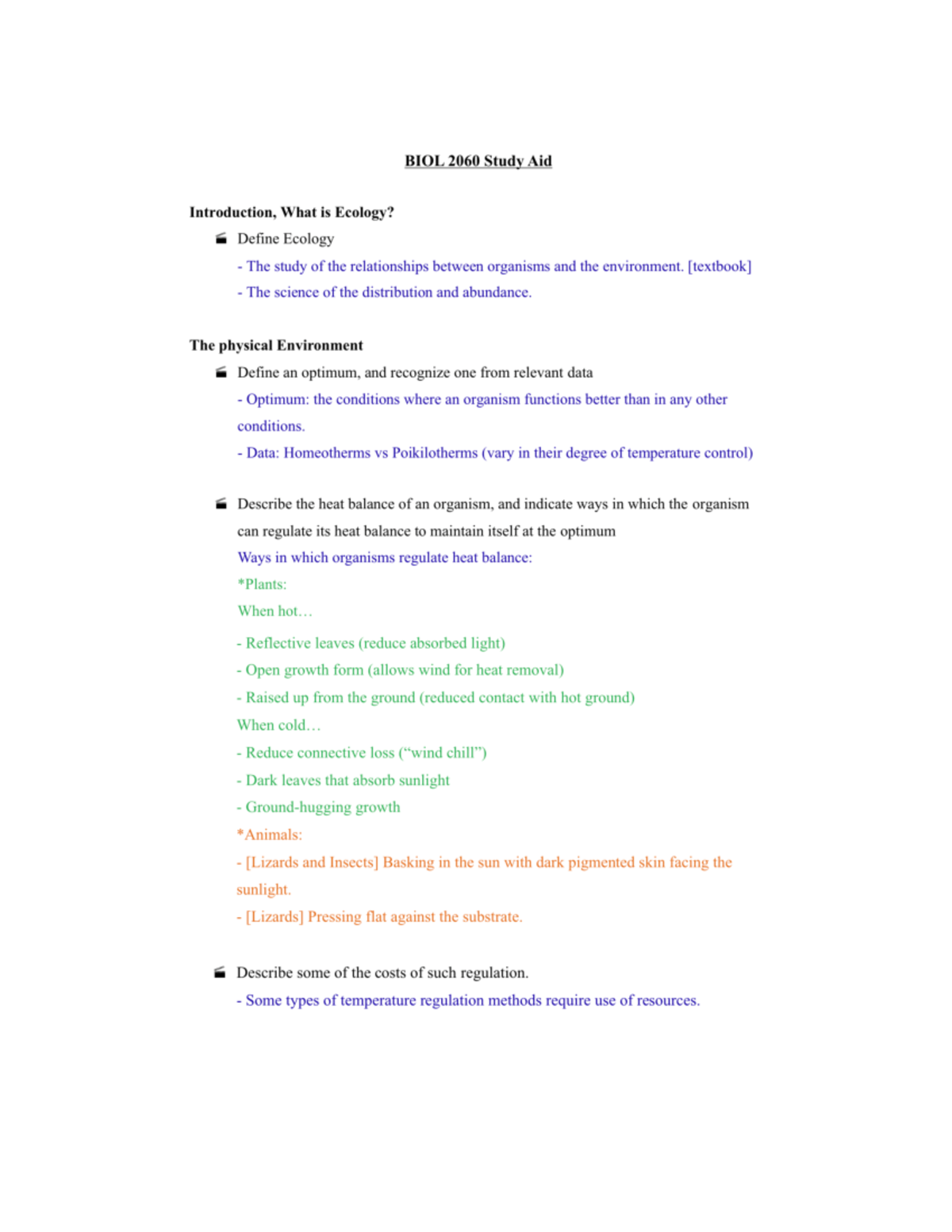 Checklist Answers - BIOL 2060 - Studocu