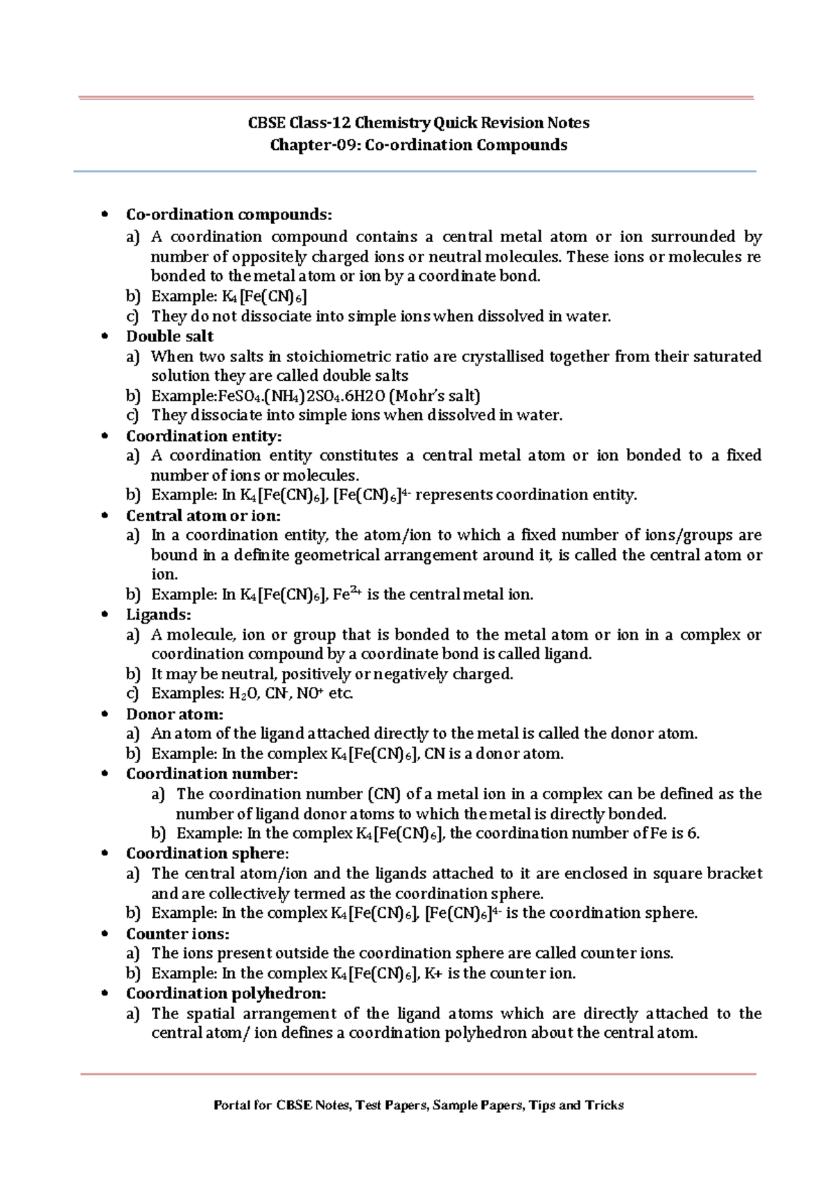 12 chemistry notes ch09 coordination compounds - CBSE Class-12 ...