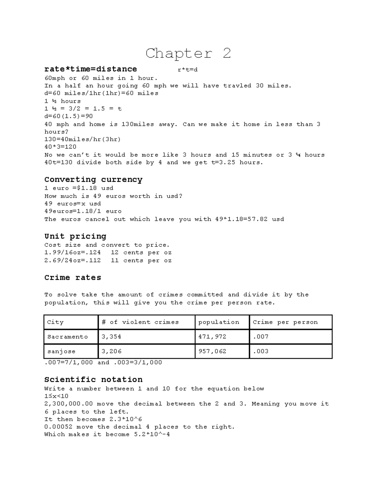 MATH 2623 Chapter 2 Notes - Chapter 2 ratetime=distance rt=d 60mph or ...