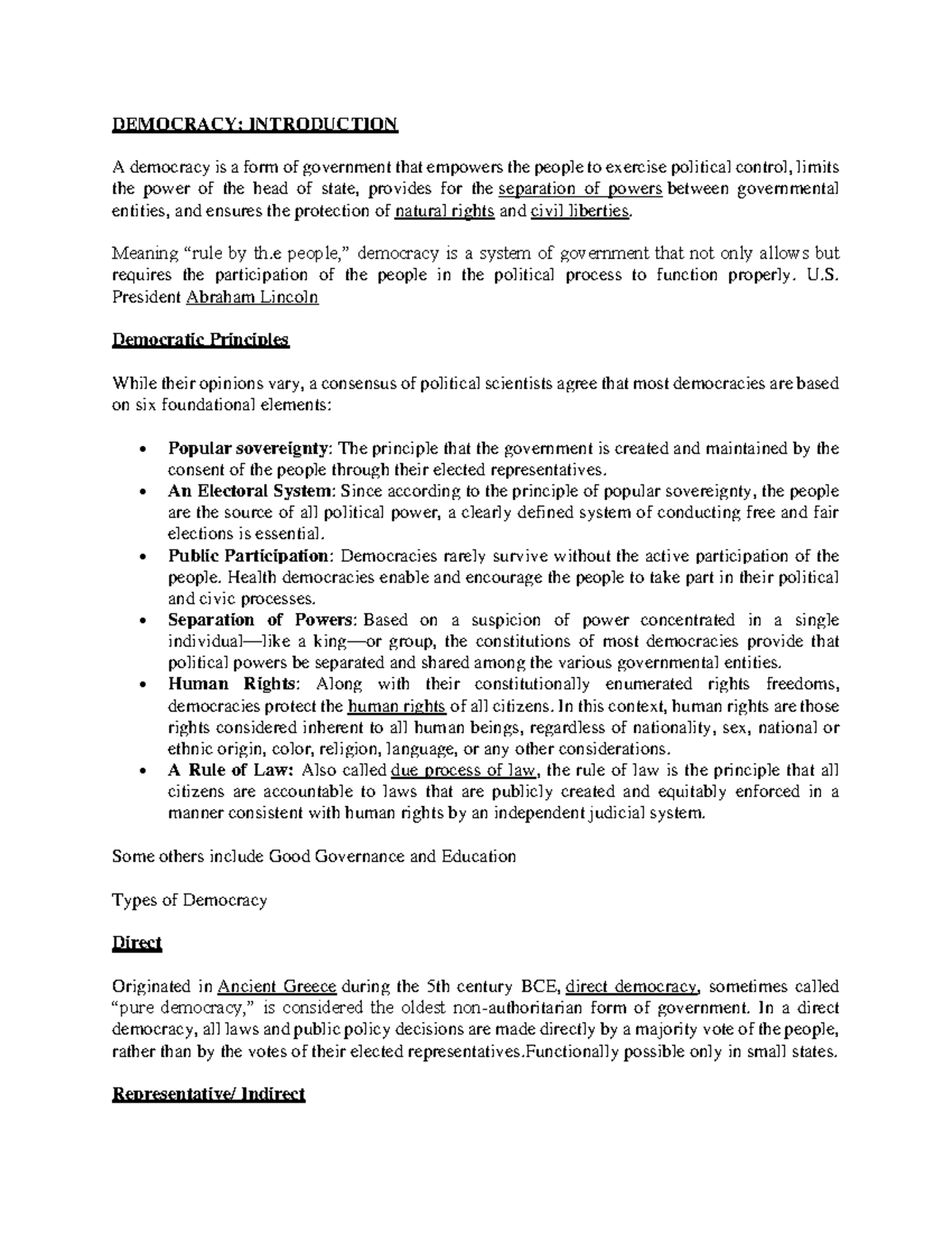 Democracy - DEMOCRACY: INTRODUCTION A democracy is a form of government ...