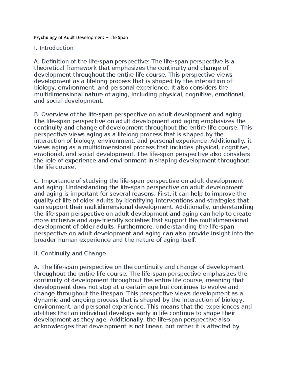 Psychology of Adult Development - Life Span - Introduction A ...