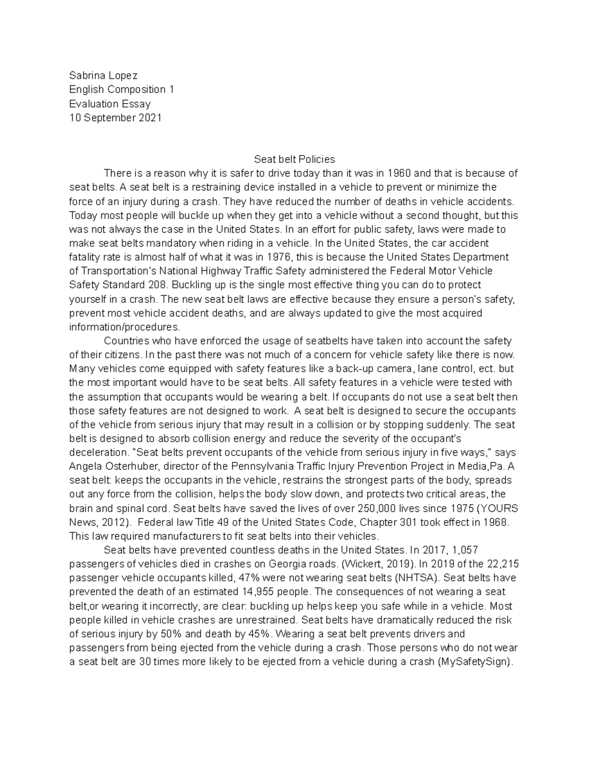 Evaluation Essay 1 1 - Sabrina Lopez English Composition 1 Evaluation ...