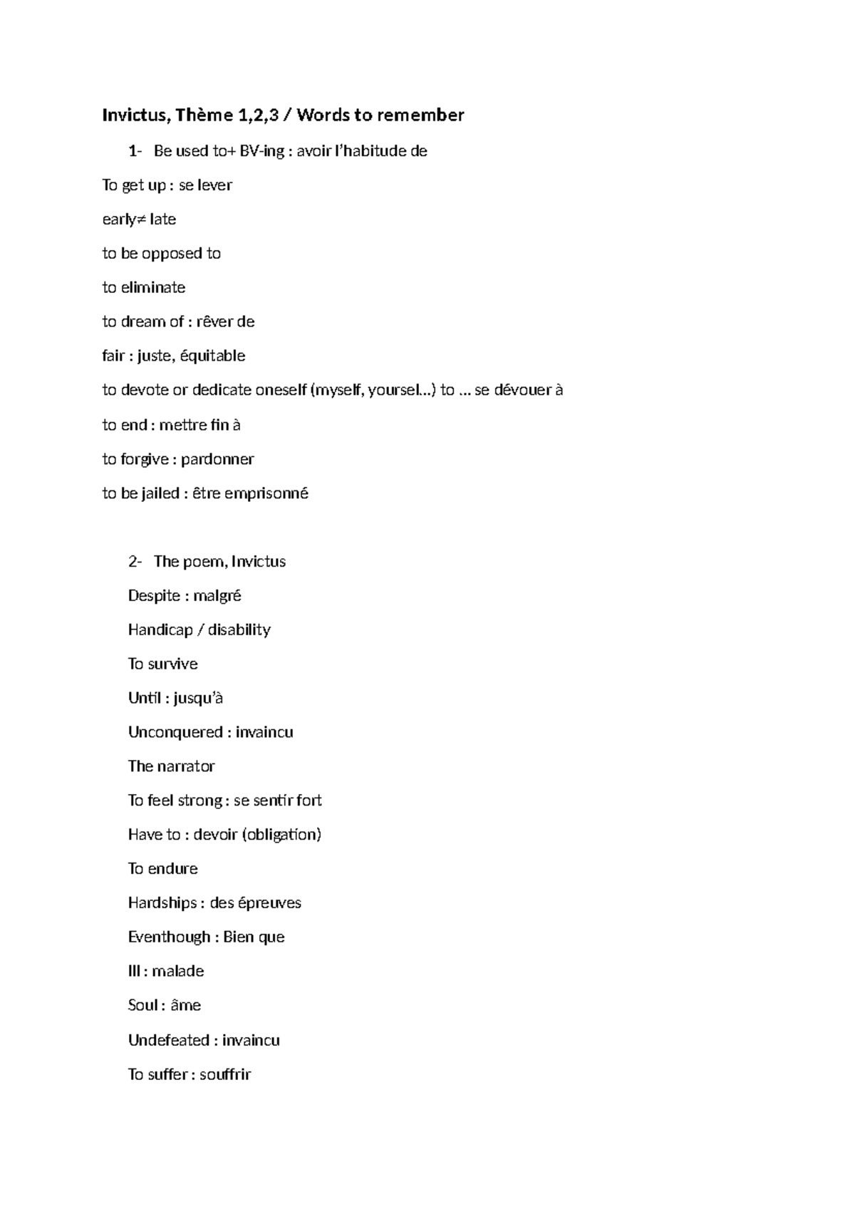 Invictus, words to rememember - Invictus, Thème 1,2,3 / Words to ...