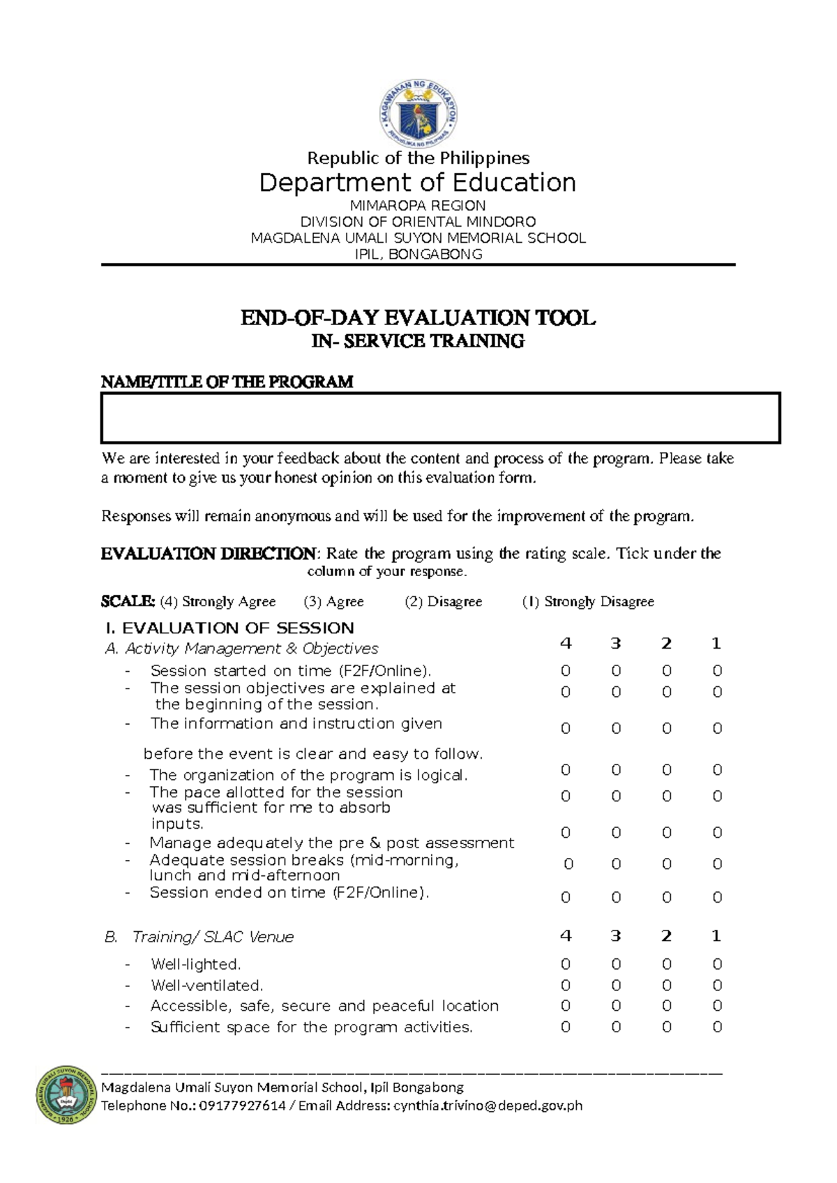 Evaluation Tool - Republic of the Philippines Department of Education ...