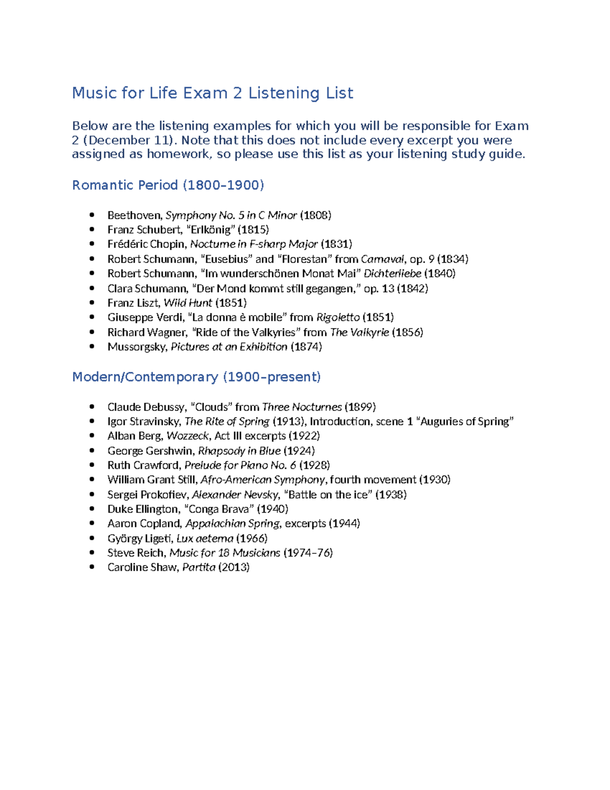 Exam 2 Listening List - Tagged - Music for Life Exam 2 Listening List ...