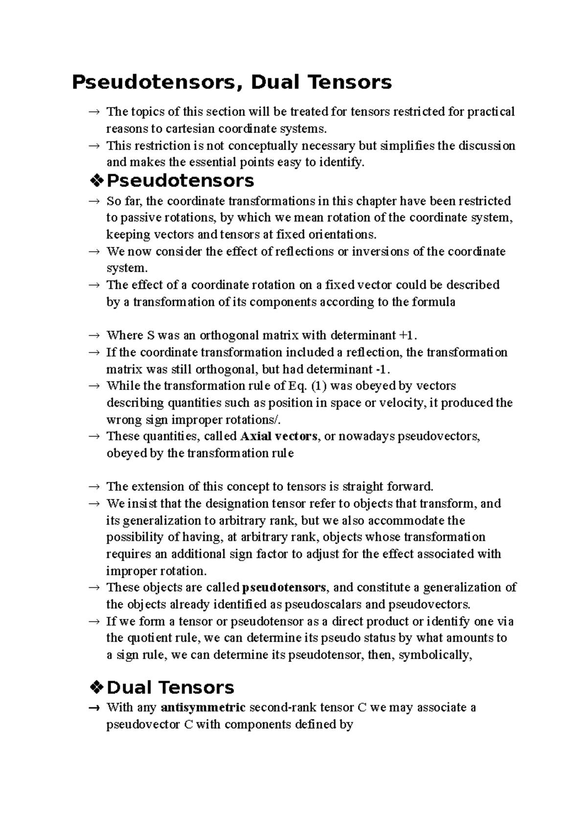 Pseudotensors, Dual Tensors - This restriction is not conceptually ...
