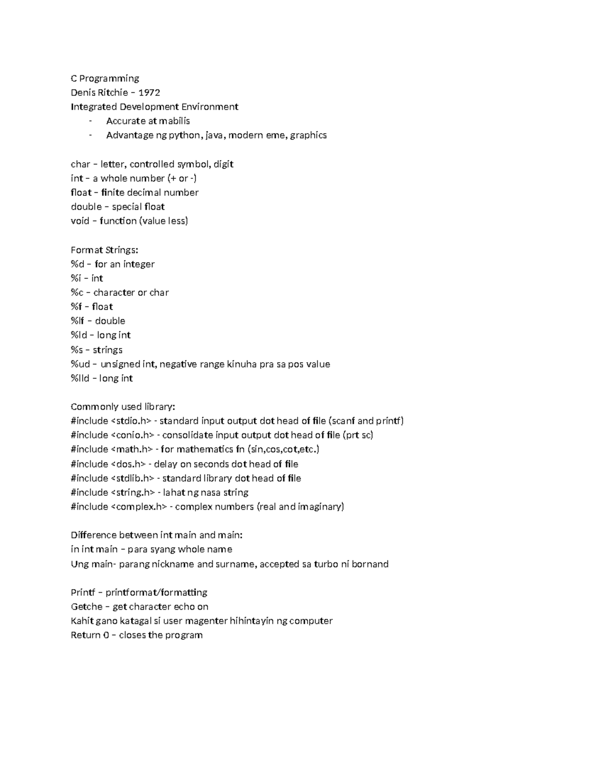 Cs Notes 1 Notes Sa Cs C Programming Denis Ritchie 1972 Integrated Development Environment