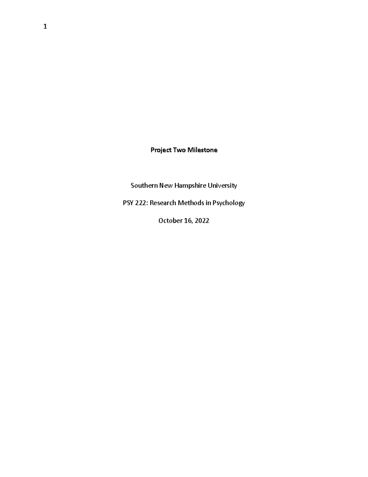 PSY222 Project Two Milestone SD - Project Two Milestone Southern New Hampshire University PSY ...