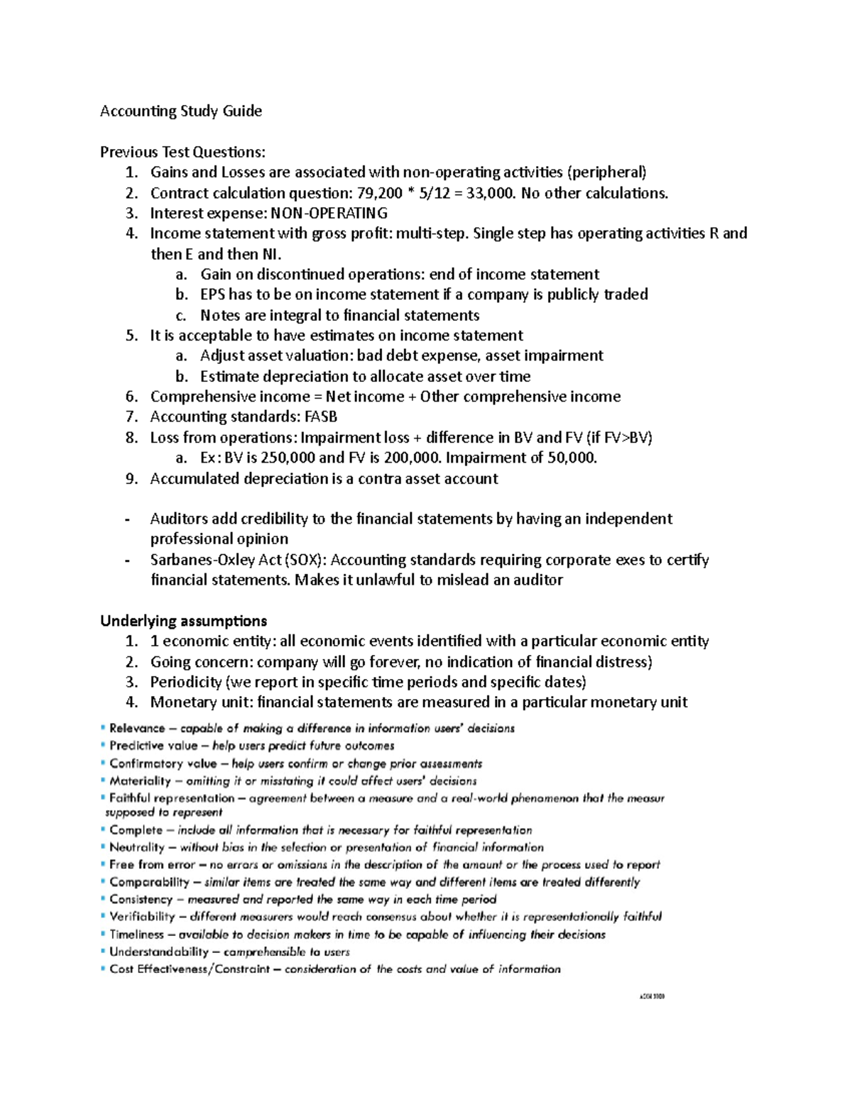 Accounting Study Guide - Accounting Study Guide Previous Test Questions ...