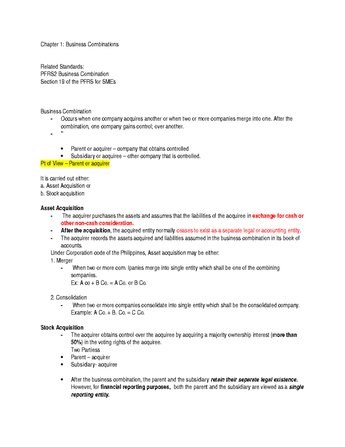 Chapter 1-Business Combination (Part 1) - Accounting - Studocu