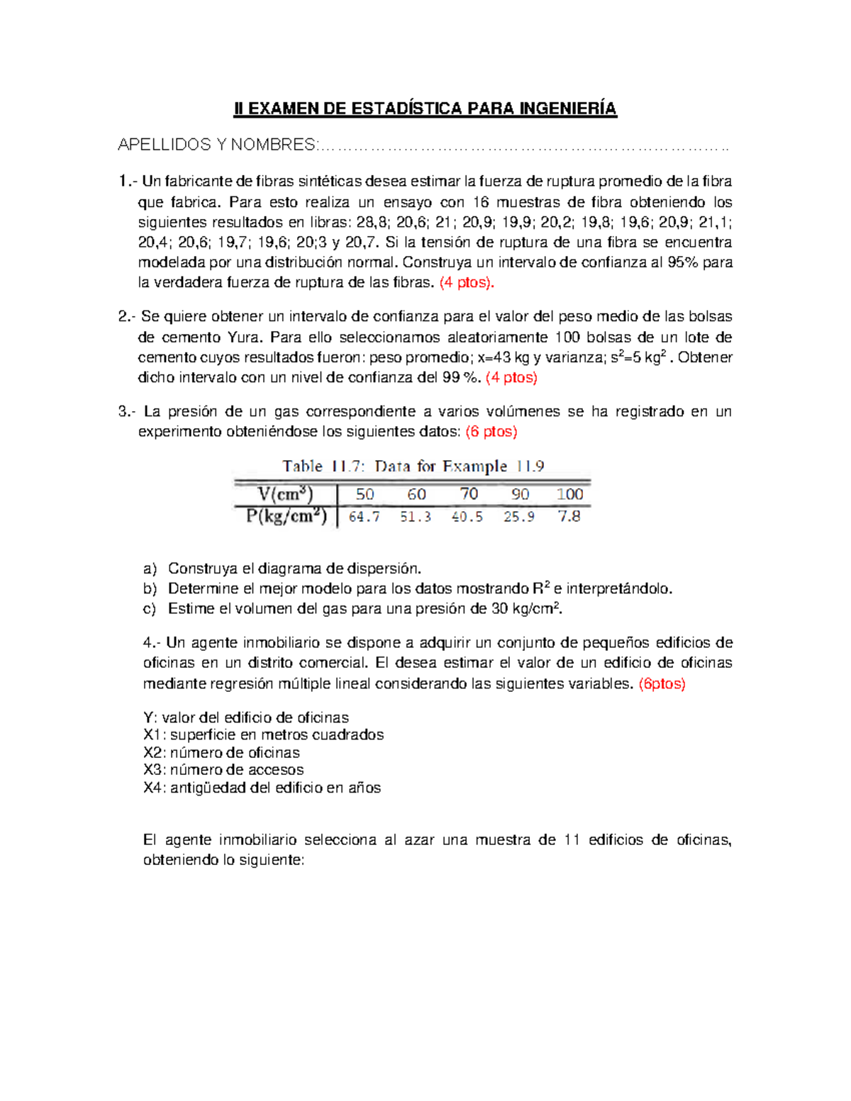 II Examen DE Estadí Stica PARA IngenieríA 2023 - II EXAMEN DE ESTADÍSTICA PARA INGENIERÍA - Studocu