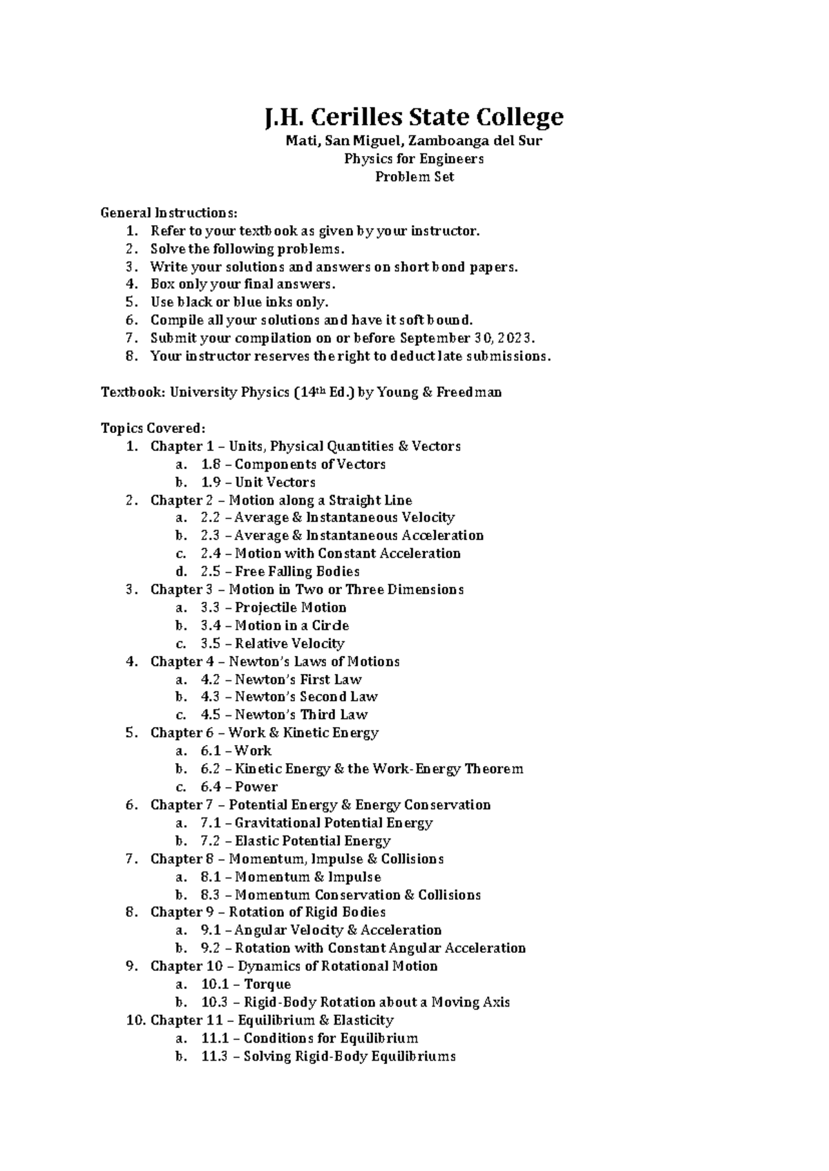 Problem-Sets-1 - Problem Sets 1 - J. Cerilles State College Mati, San ...