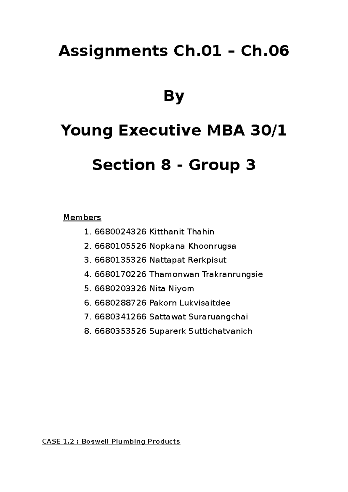 Assignments (Ch01-Ch06) - Assignments Ch – Ch. By Young Executive MBA 30/ Section 8 - Group 3 ...